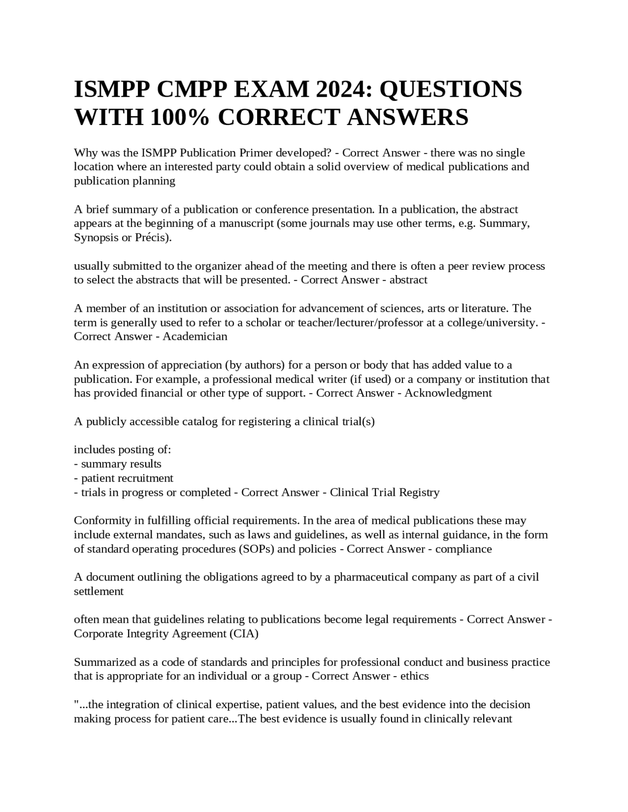 ISMPP CMPP EXAM 2024: QUESTIONS WITH 100% CORRECT ANSWERS GRADED A+ ...