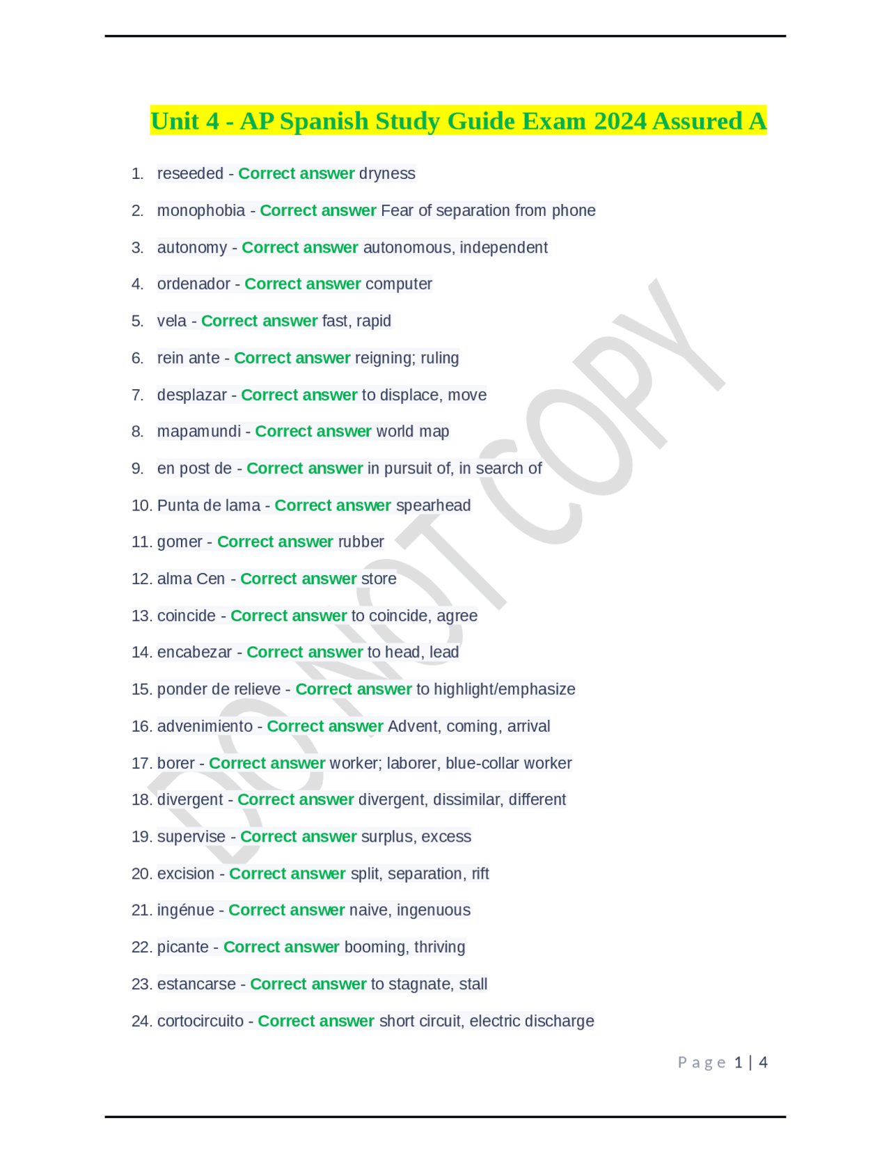 Unit 4 - AP Spanish Study Guide Exam 2024 Assured A | Exams Study of ...