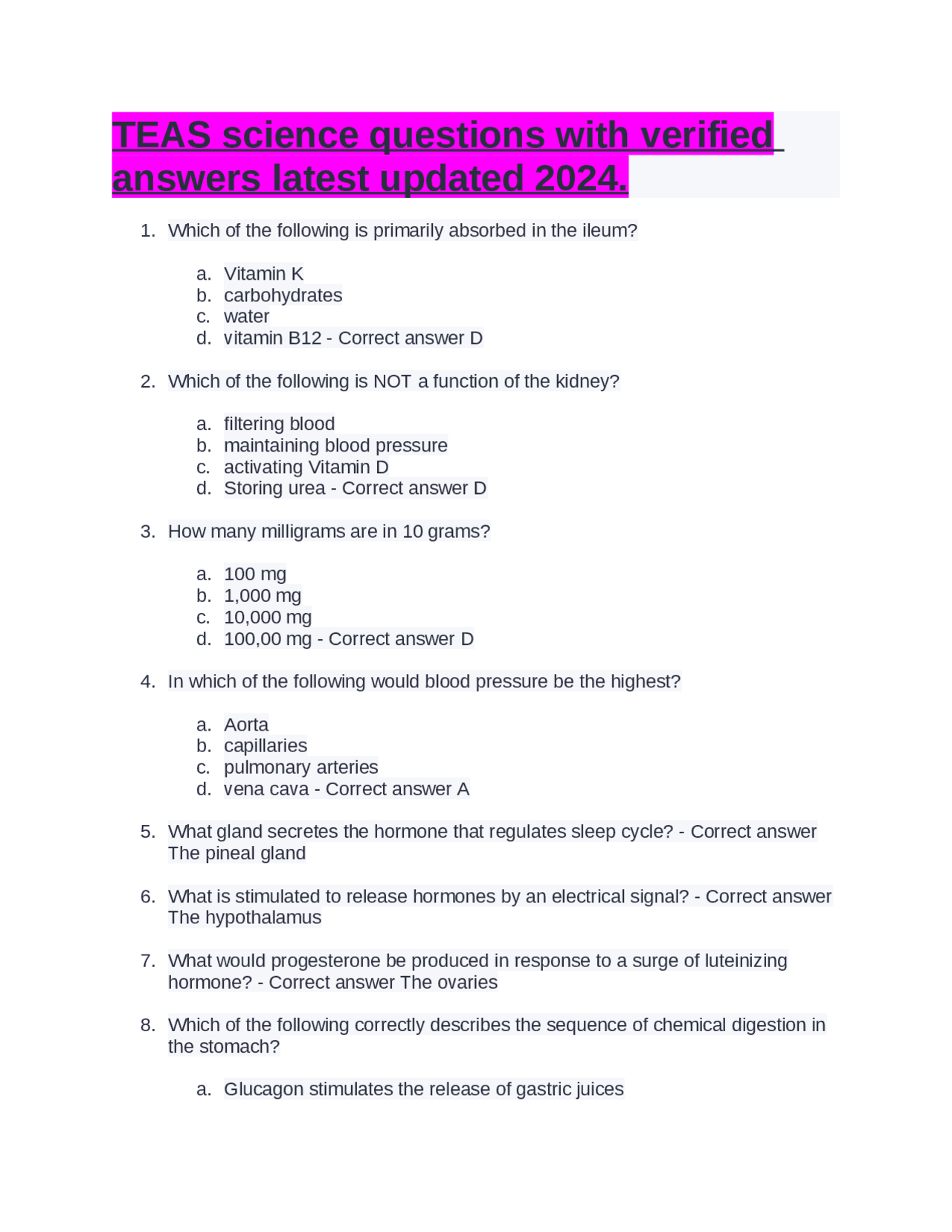 TEAS science questions with verified answers latest updated 2024 ...