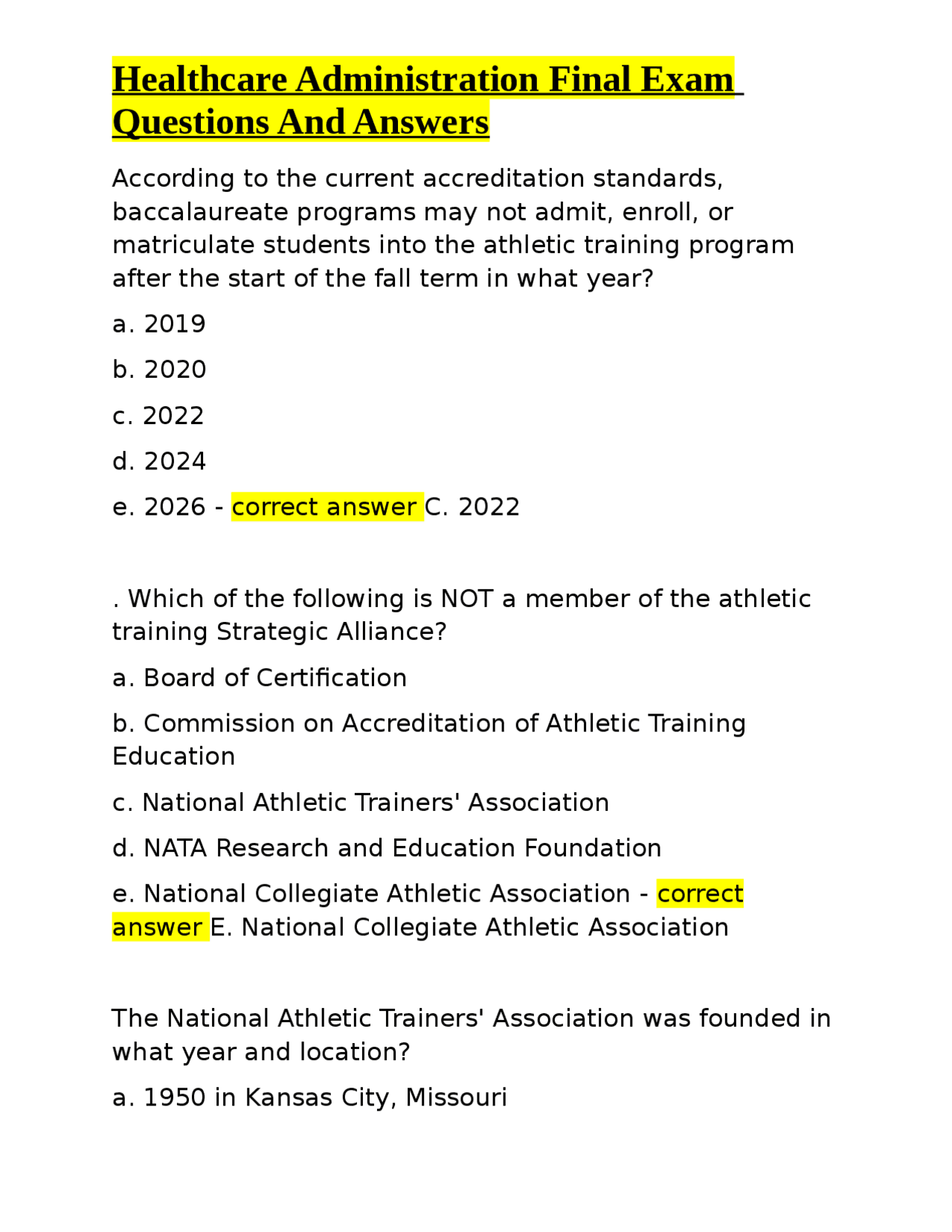 Healthcare Administration Final Exam Questions and Answers | Exams ...