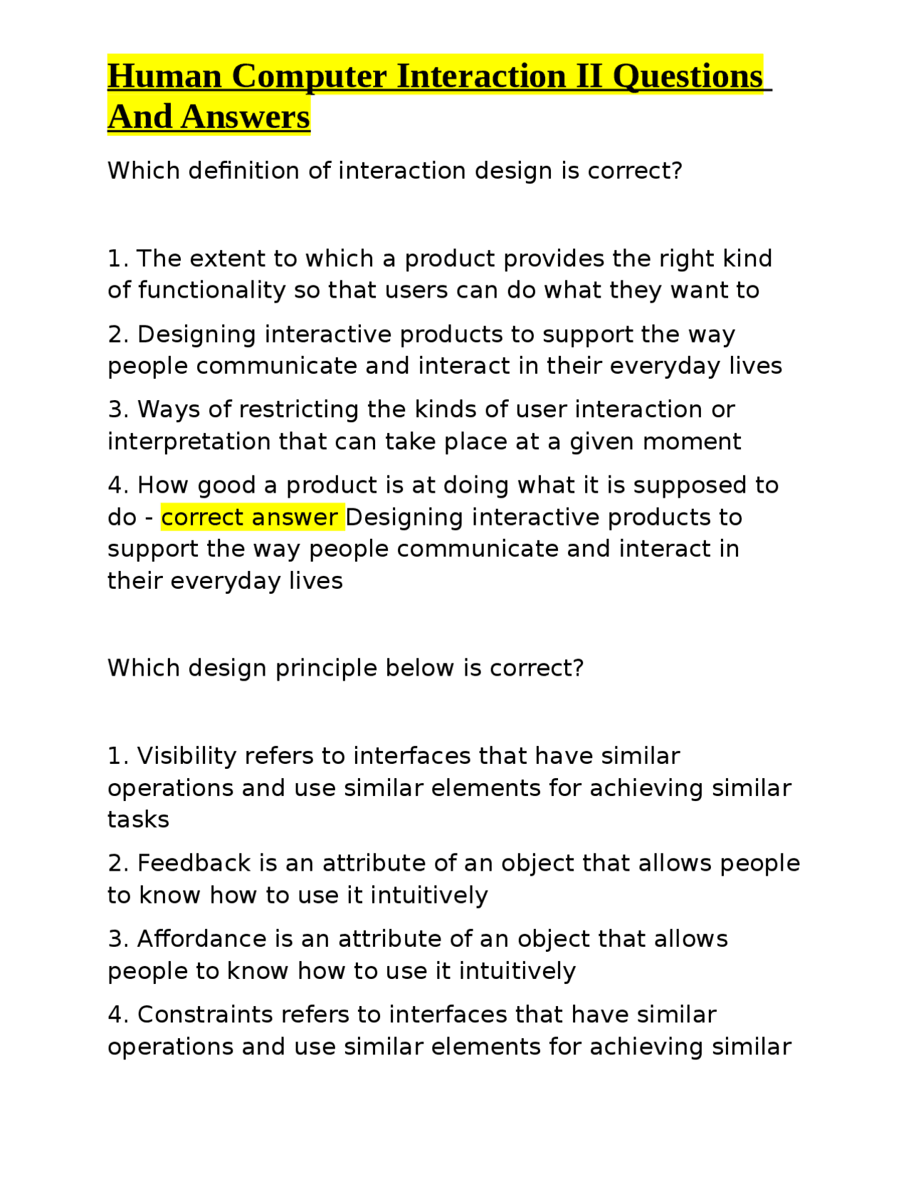 Human Computer Interaction Ii Questions And Answers Exams Human Computer Interaction Design