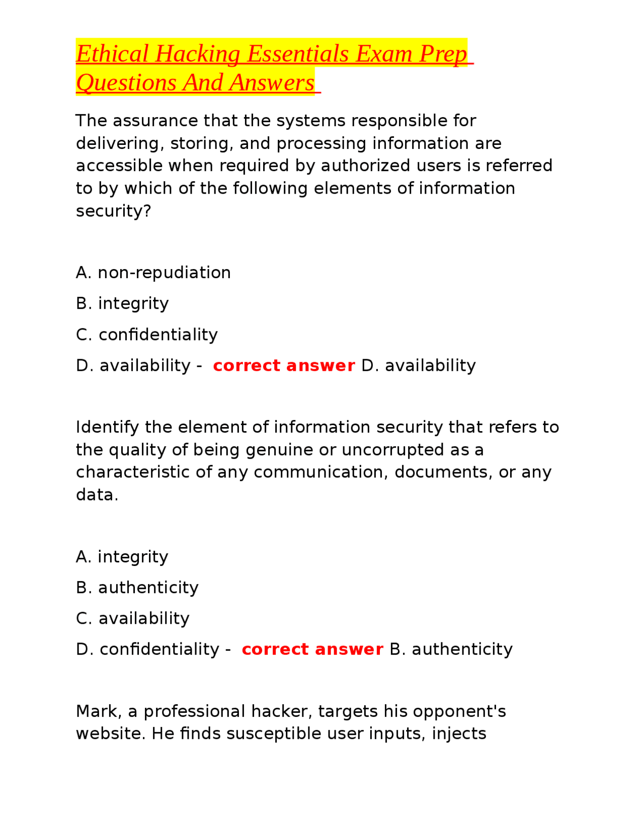 Ethical Hacking Essentials Exam Prep Questions And Answers | Exams ...