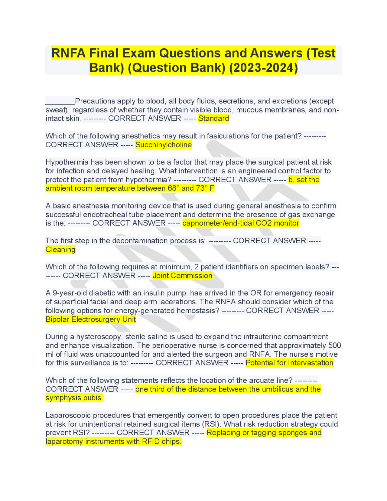 RNFA Final Exam Questions and Answers (Test Bank) (Question Bank) (2023 ...