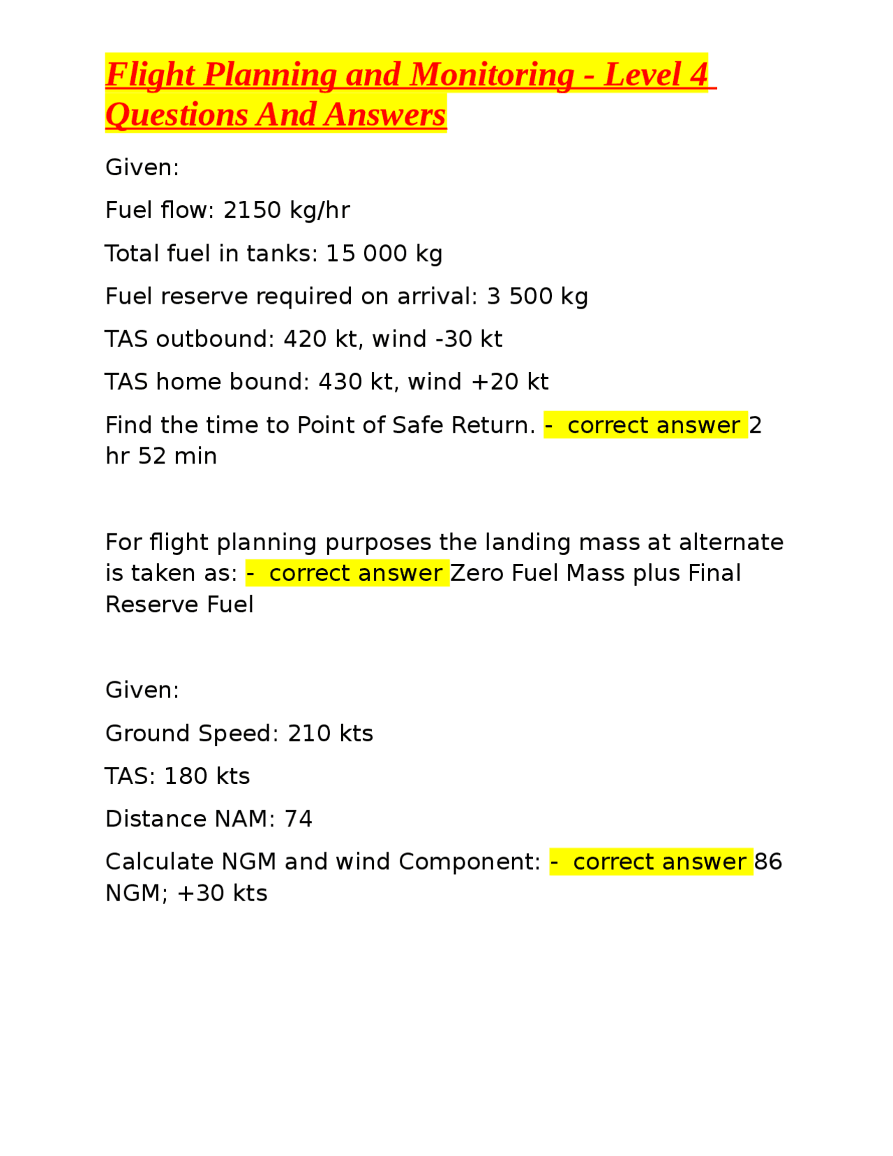 Flight Planning and Monitoring - Level 4 Questions And Answers | Exams ...