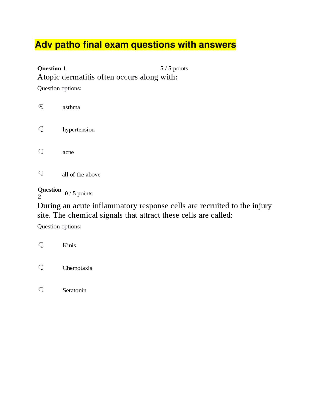 Pathology Final Exam Questions and Answers | Exams Pathophysiology ...