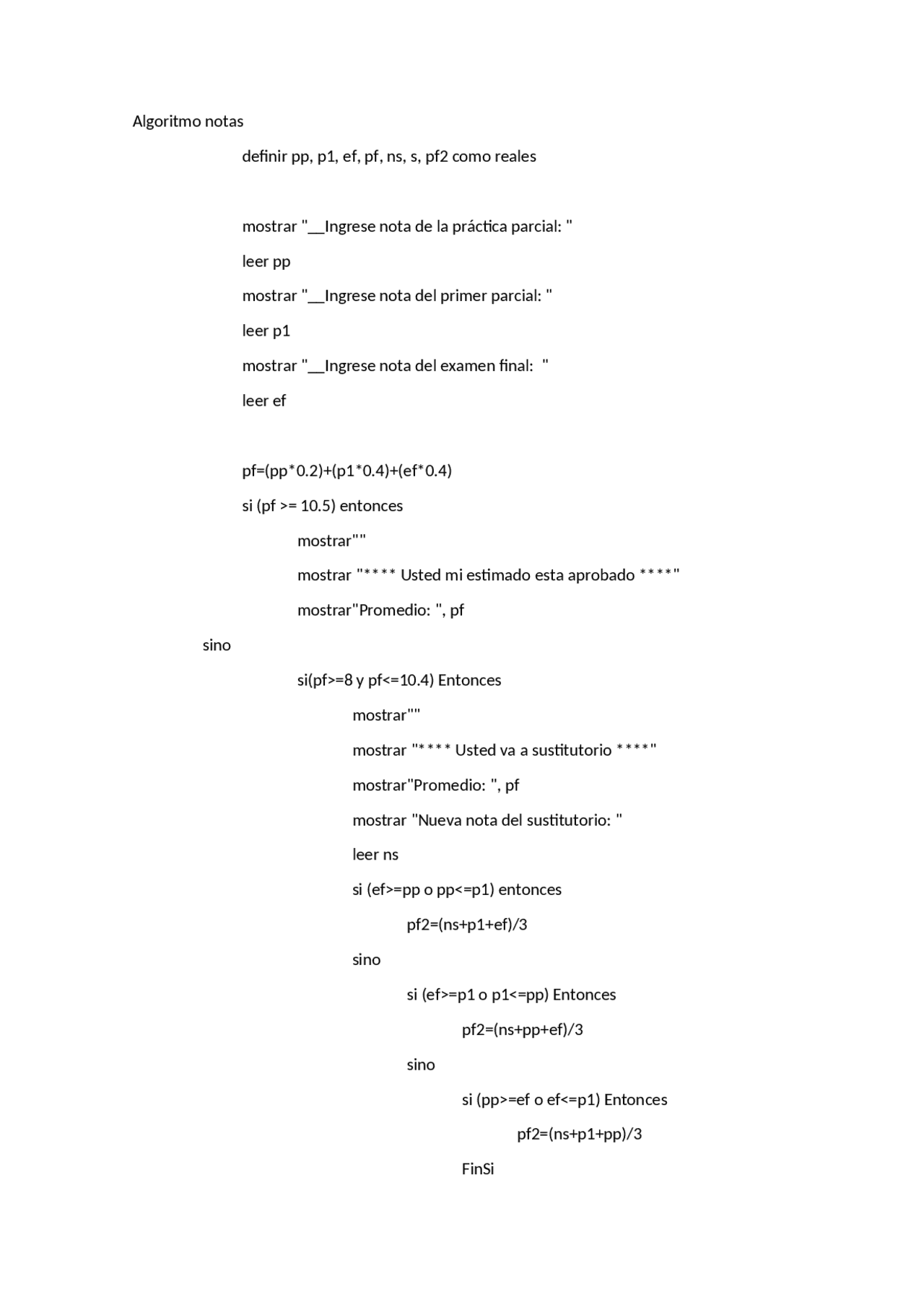 Algoritmos de calculo de notas | Apuntes de Matemáticas | Docsity