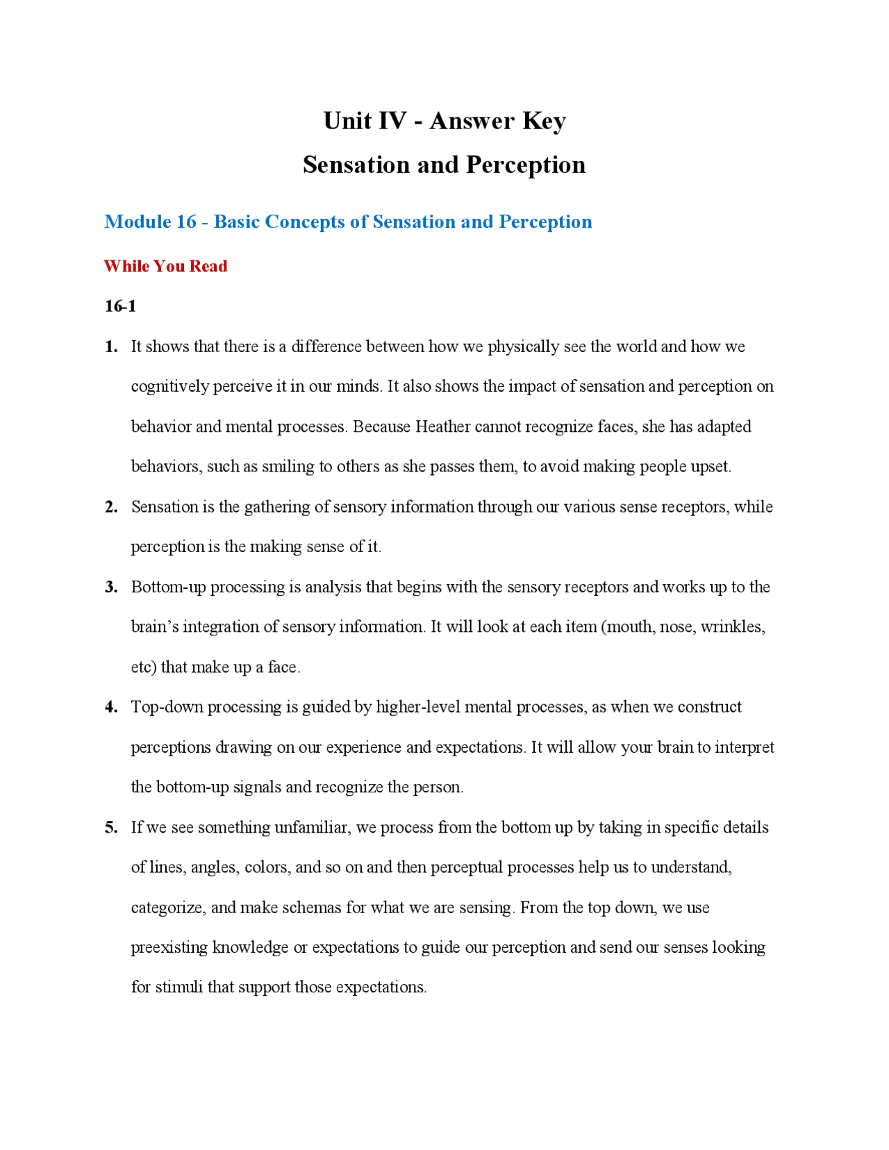 Unit 8 AP Psych Answer Key Ap Meyers | Cheat Sheet Psychology | Docsity