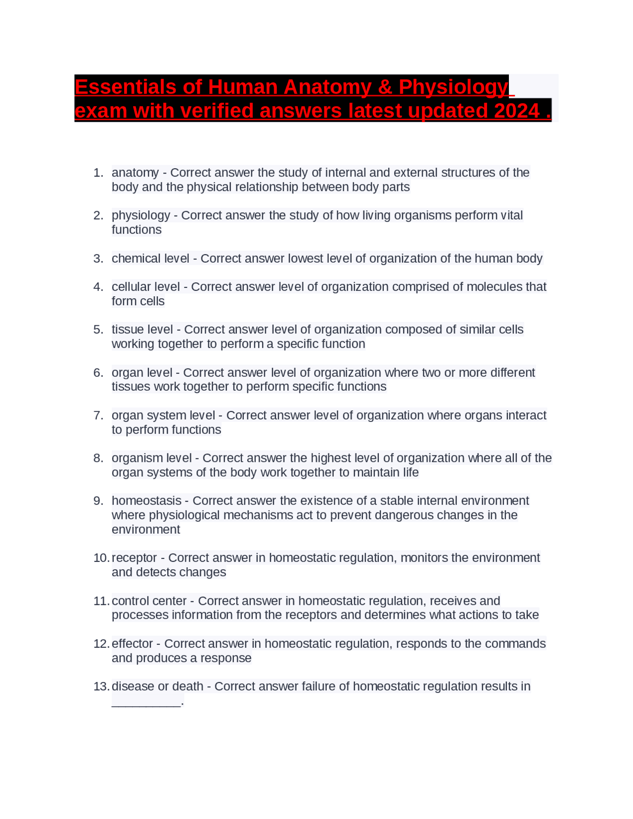 Essentials of Human Anatomy & Physiology exam with verified answers ...