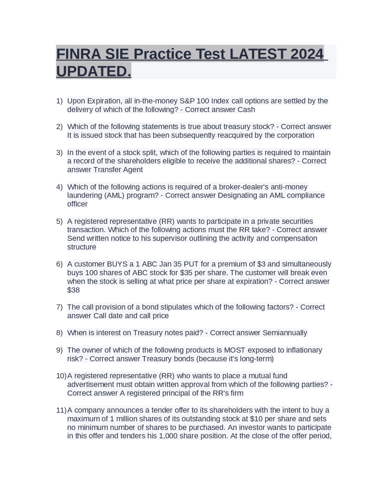 FINRA SIE Practice Test LATEST 2024 UPDATED. | Exams Business Economics ...