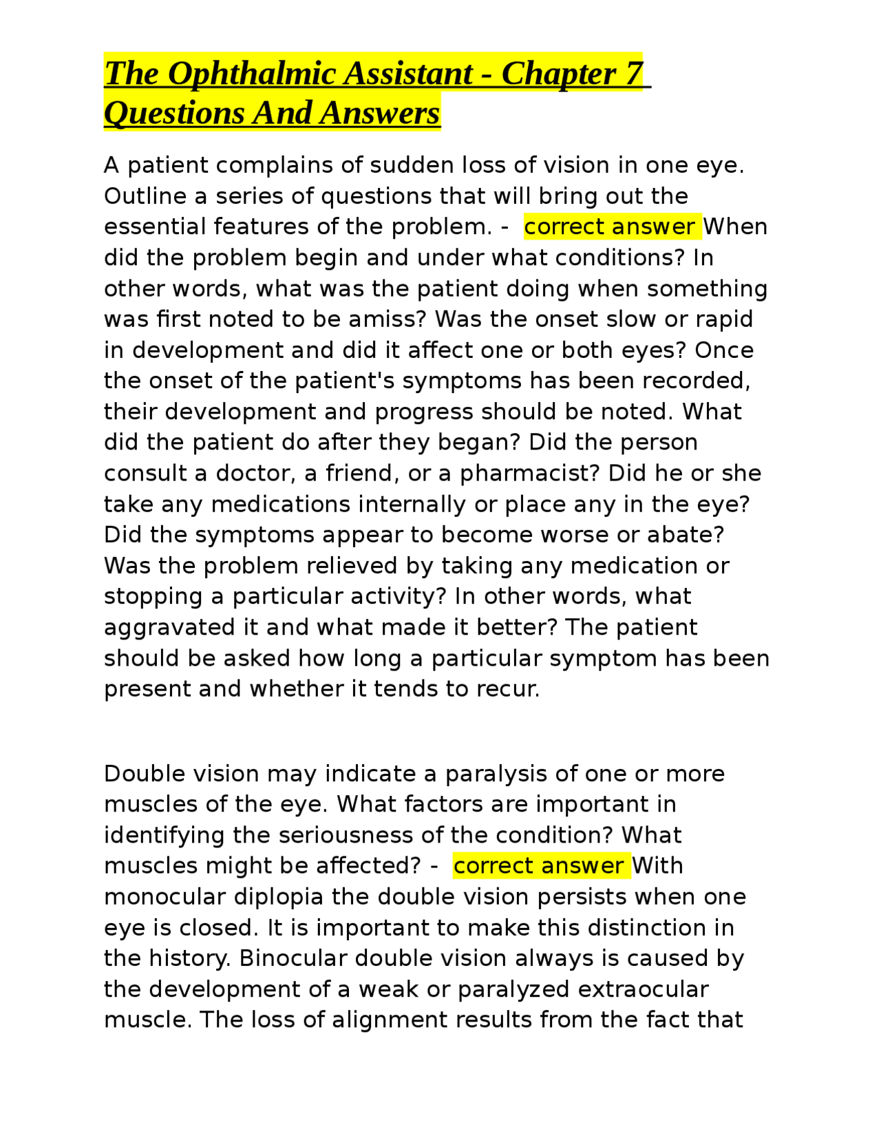 The Ophthalmic Assistant - Chapter 7 Questions And Answers | Exams ...