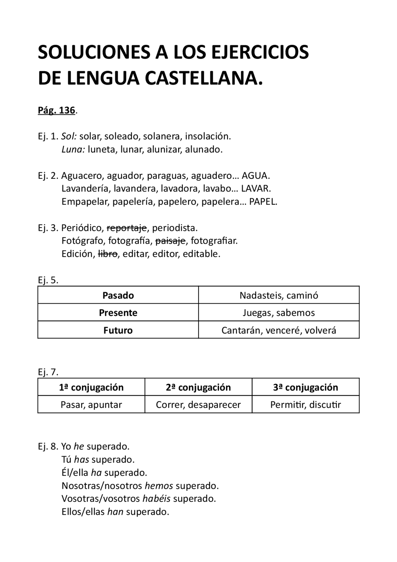Ejercicios de lengua | Ejercicios de Lengua y Literatura | Docsity