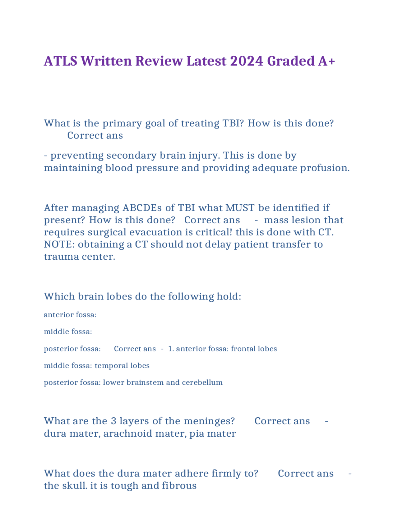ATLS Written Review Latest 2024 Graded A+ | Exams Nursing | Docsity