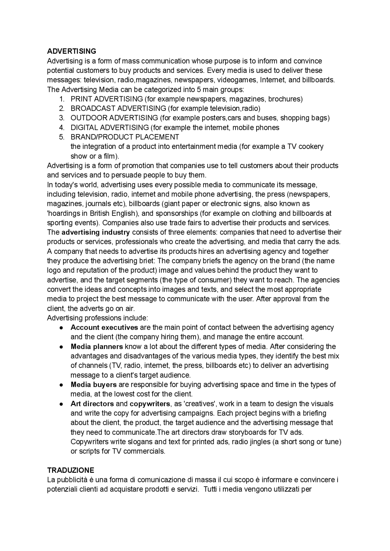Cos'è l'advertising. | Appunti di Inglese | Docsity