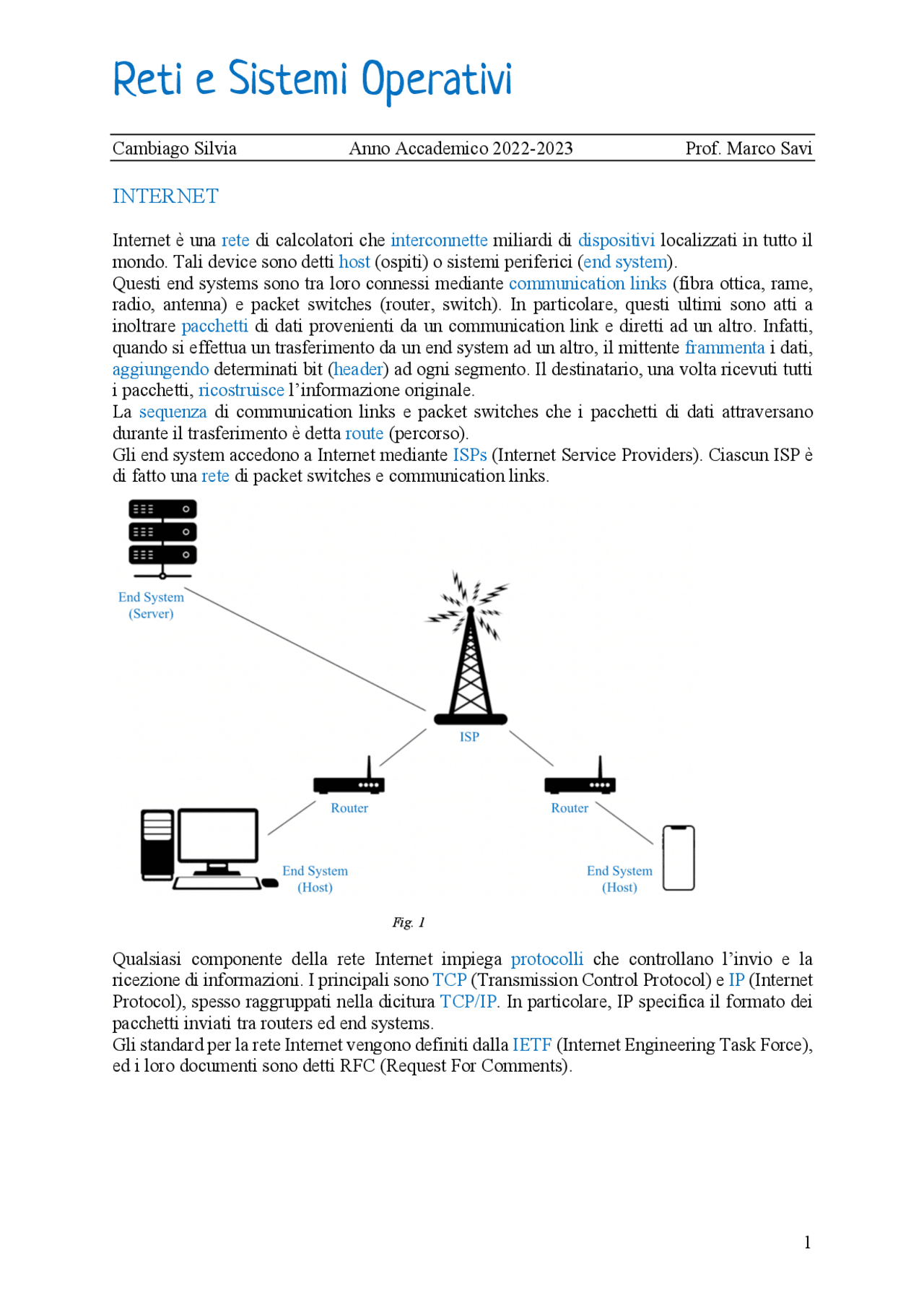 Reti e Sistemi Operativi - appunti | Appunti di Sistemi Operativi | Docsity