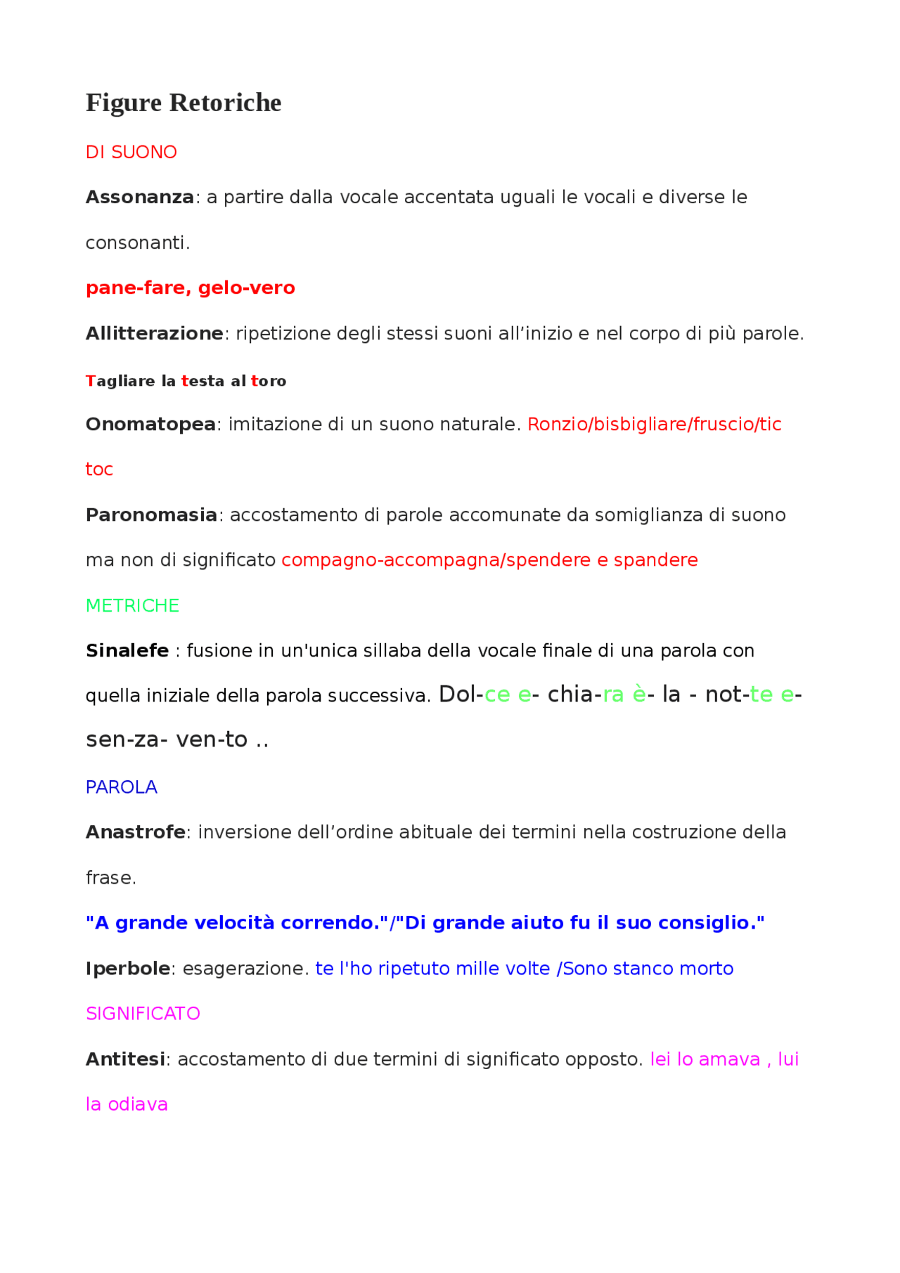 figure retoriche principali | Schemi e mappe concettuali di Italiano ...