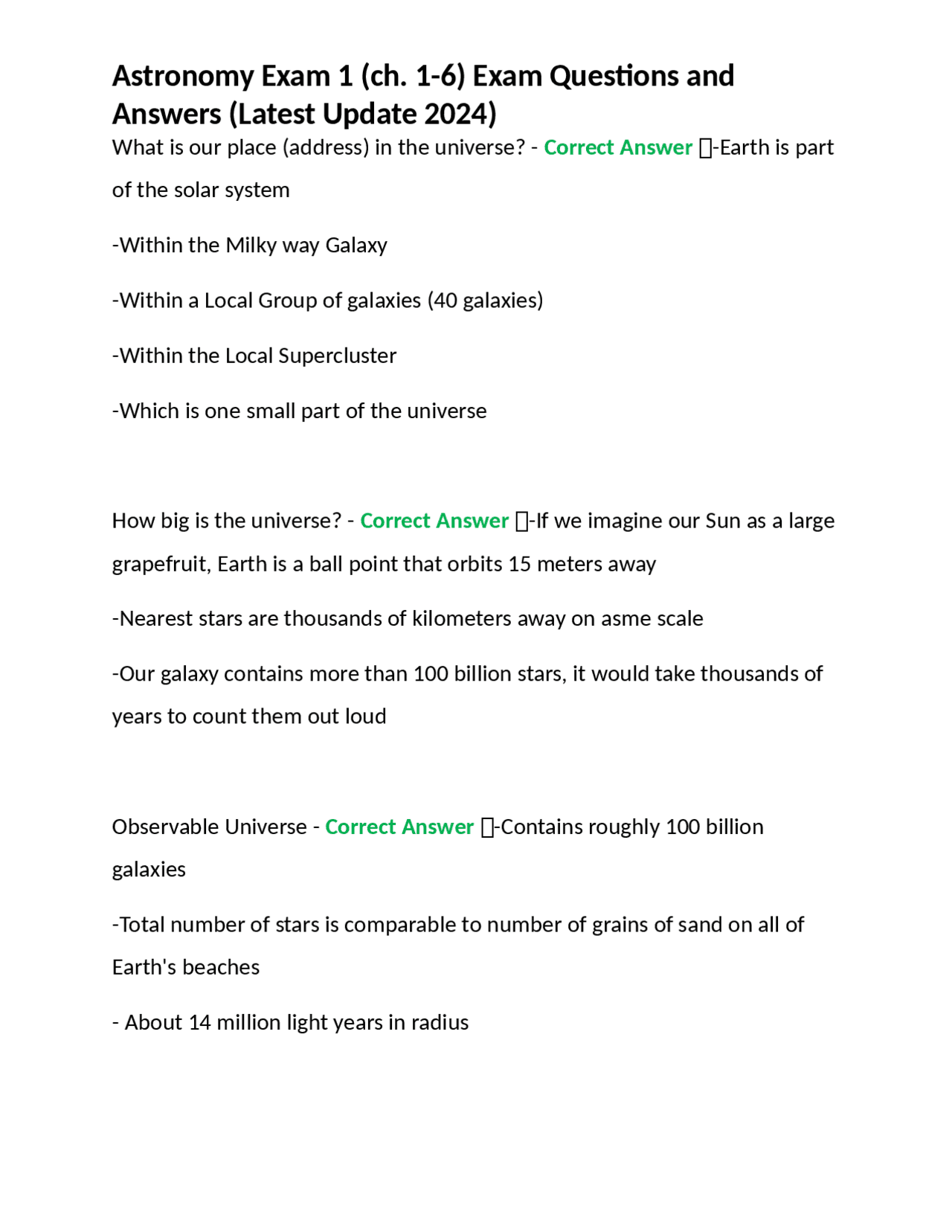 Astronomy Exam 1 (ch. 1-6) Exam Questions and Answers (Latest Update ...