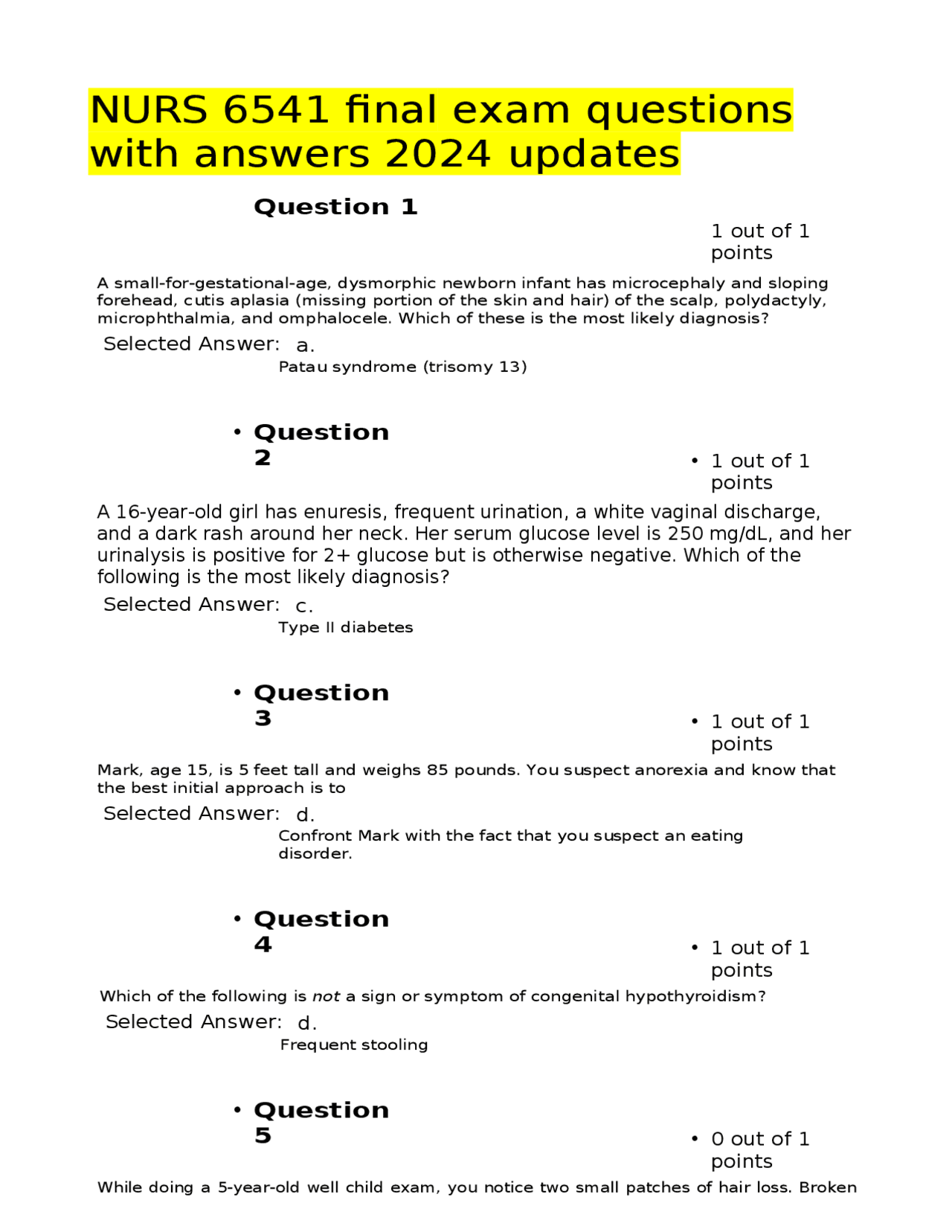 NURS 6541 final exam questions with answers 2024 updates | Exams ...