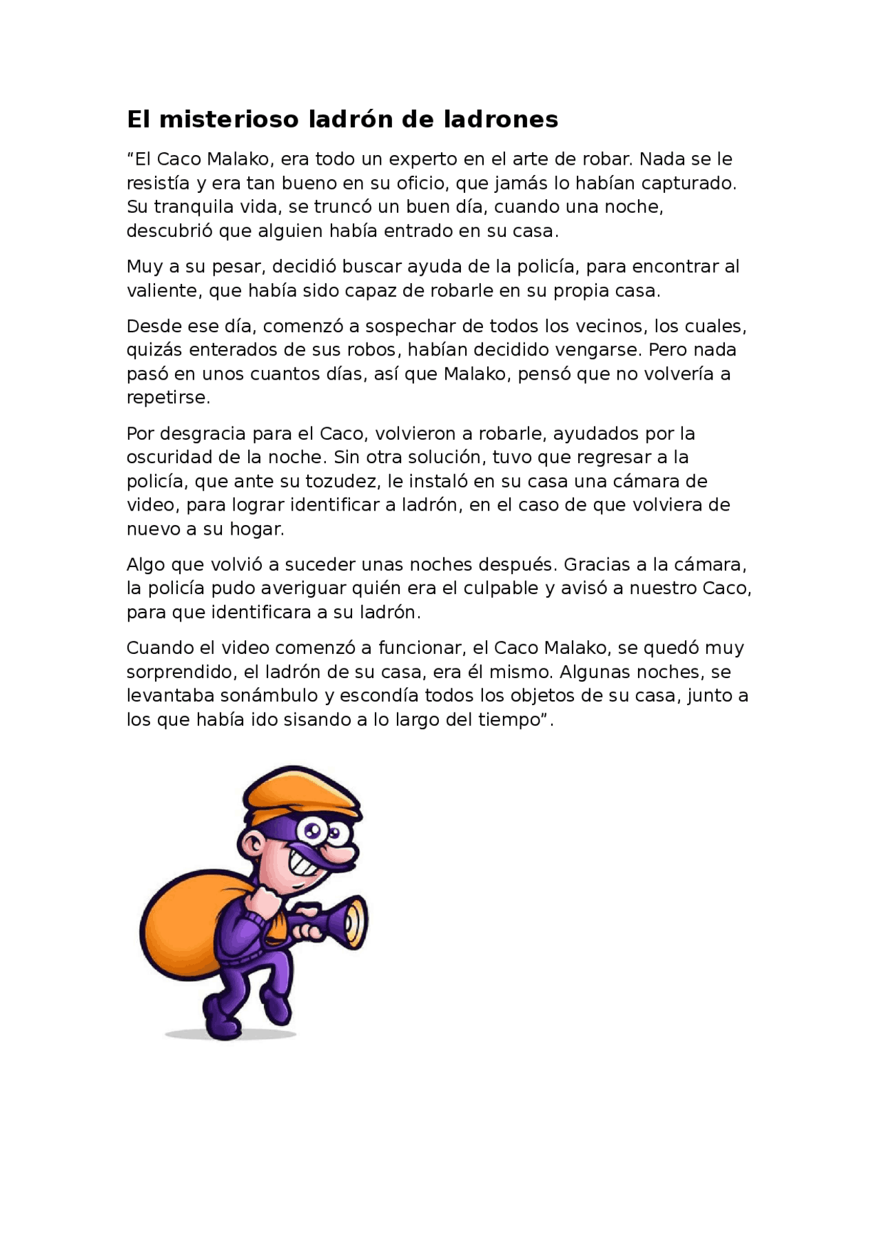 Ejemplo de un relato policial corto, de la asignatura de lengua y ...