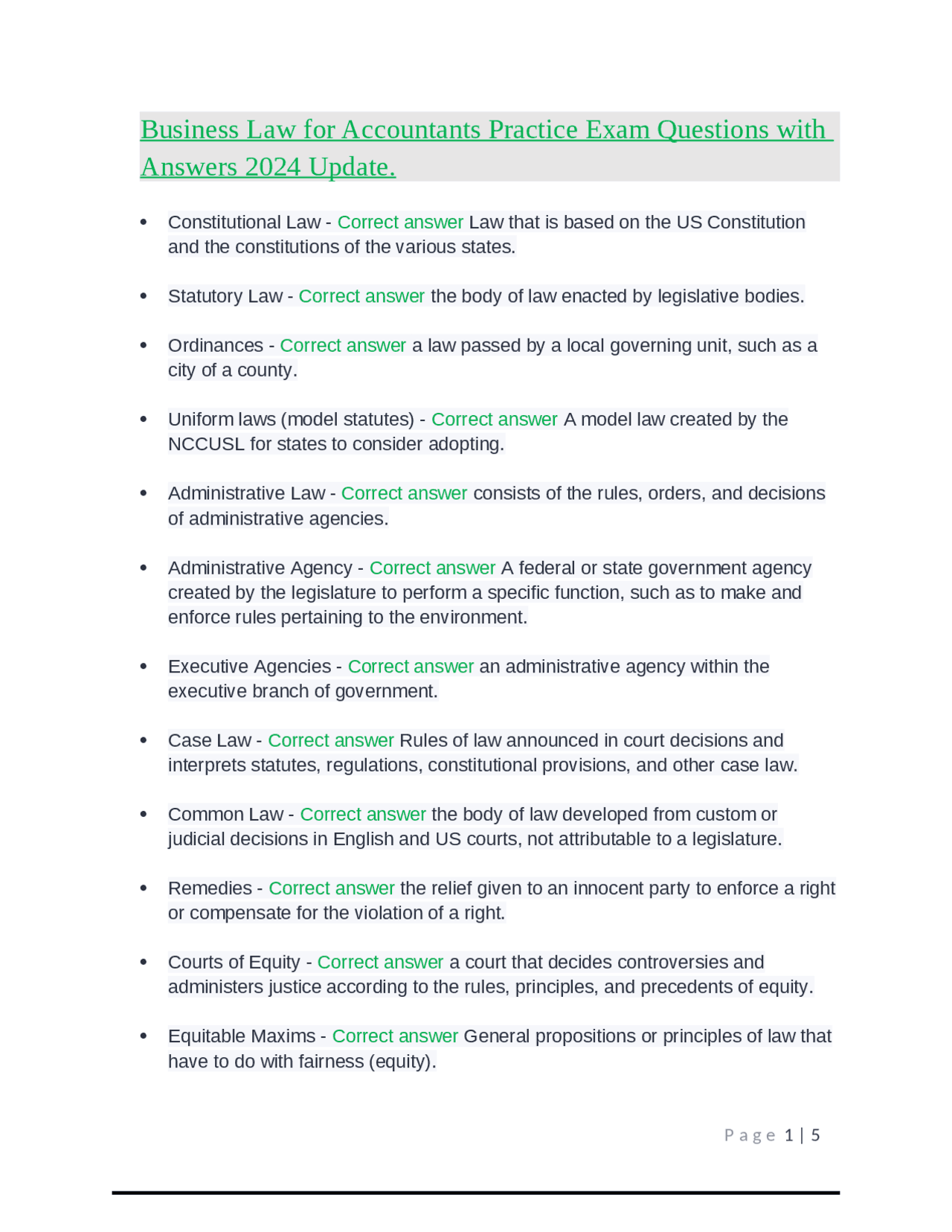 Business Law for Accountants Practice Exam Questions with Answers 2024 ...