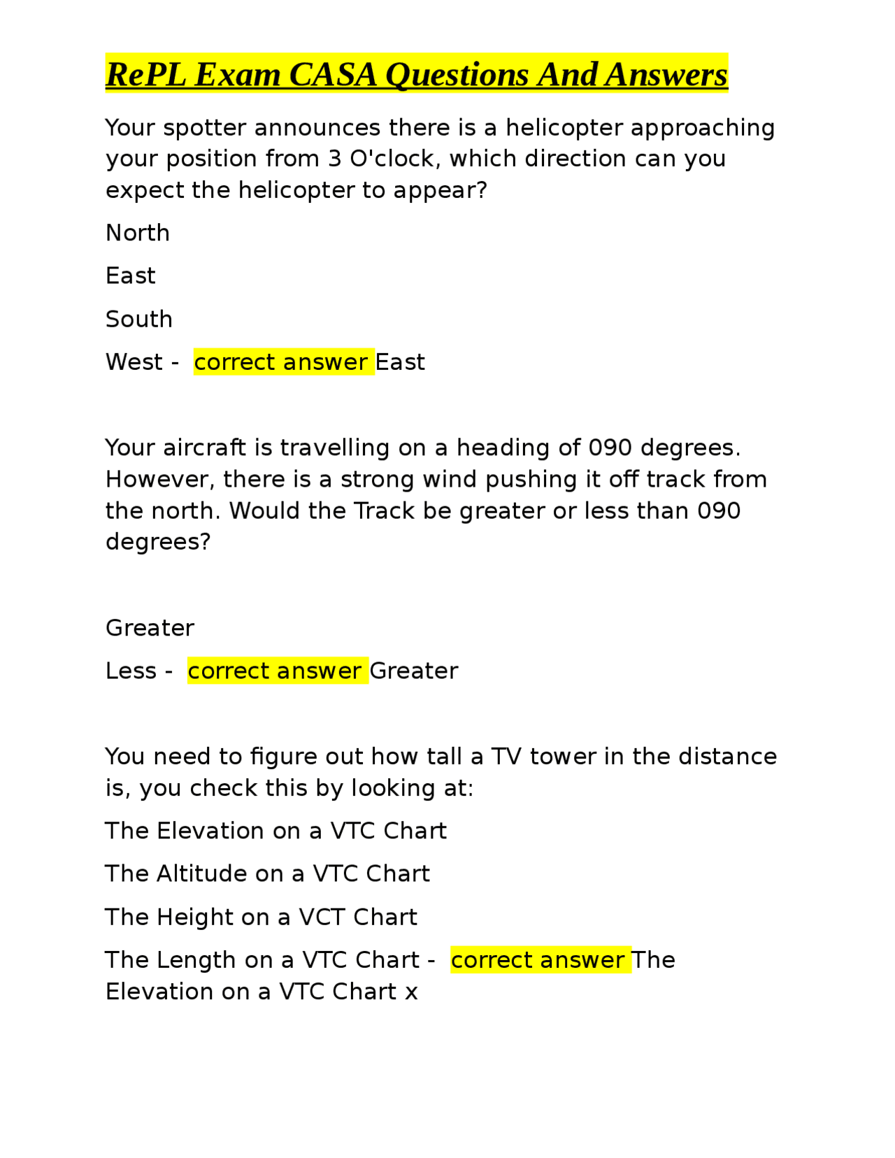 RePL Exam CASA Questions And Answers | Exams Medicine | Docsity