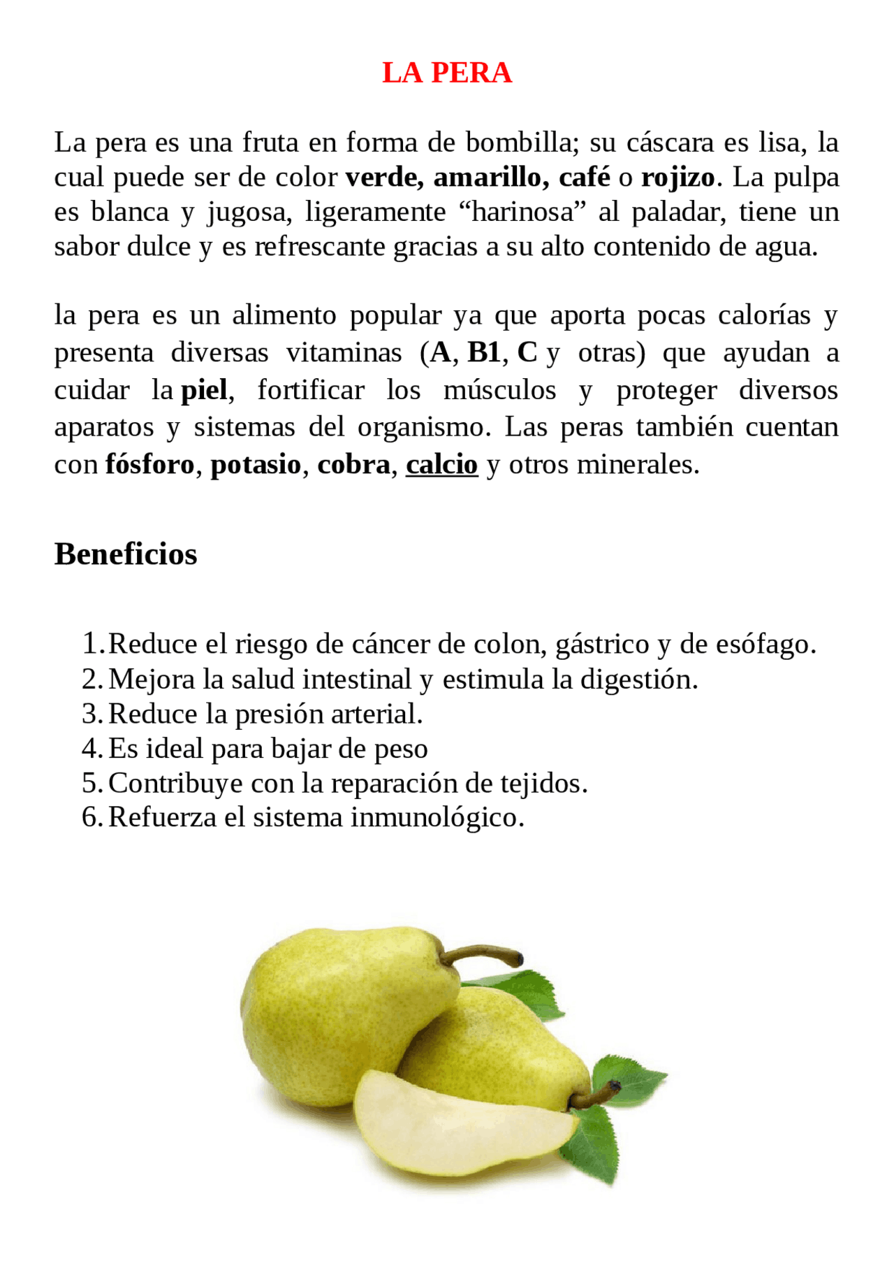 Descripción de la Pera | Esquemas y mapas conceptuales de Ciencias de ...