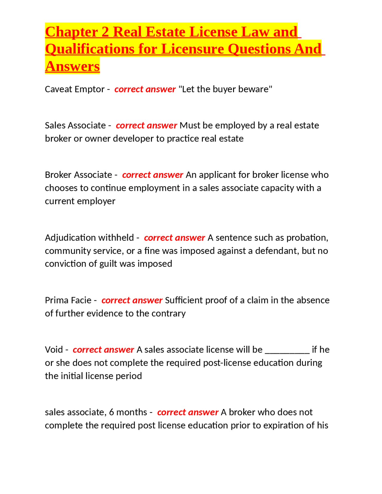 Real Estate License Law and Qualifications for Licensure Q&A | Exams ...