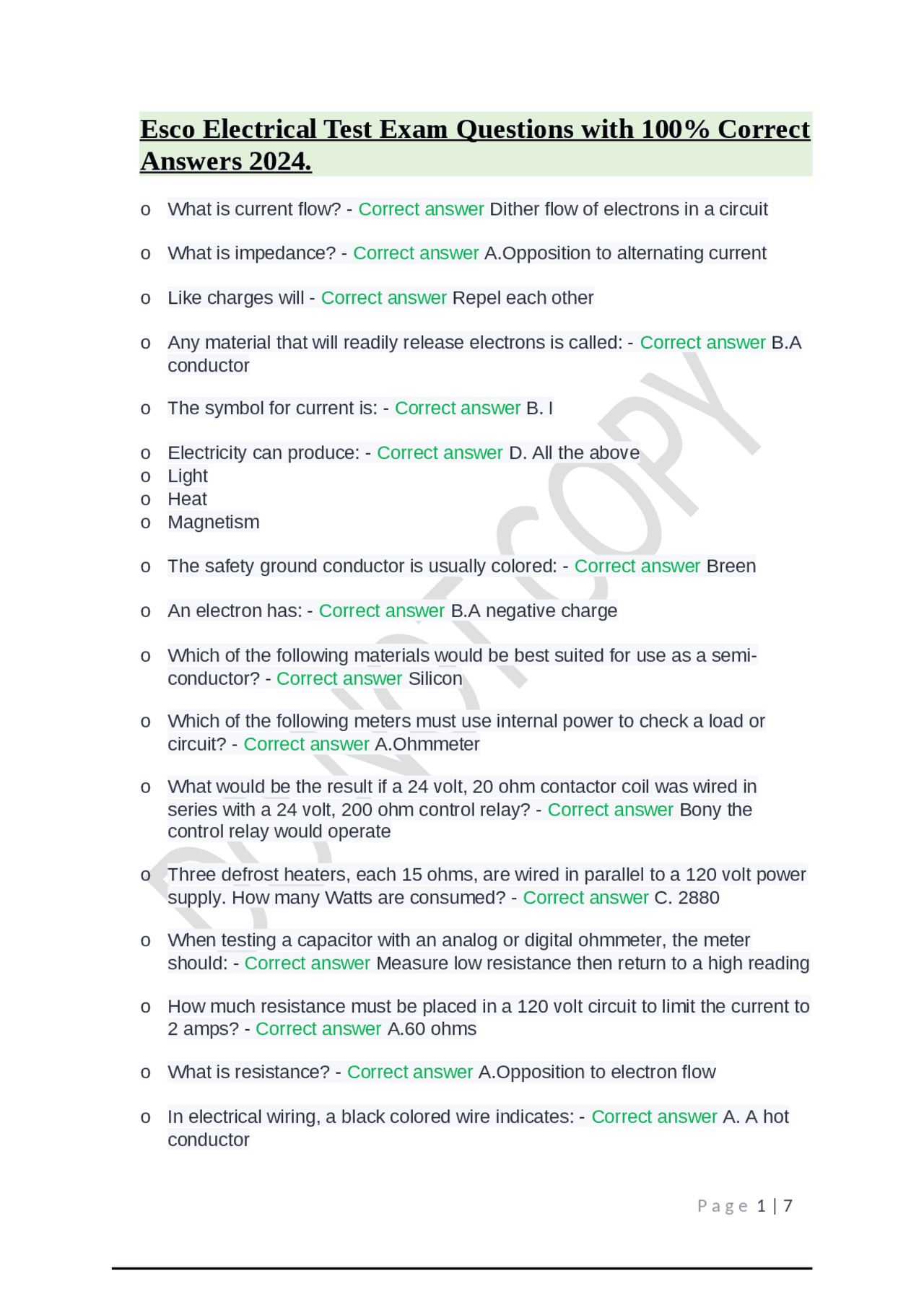 Esco Electrical Test Exam Questions with 100% Correct Answers 2024 ...