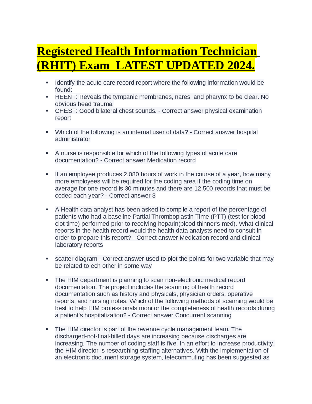 Registered Health Information Technician (RHIT) Exam LATEST UPDATED ...