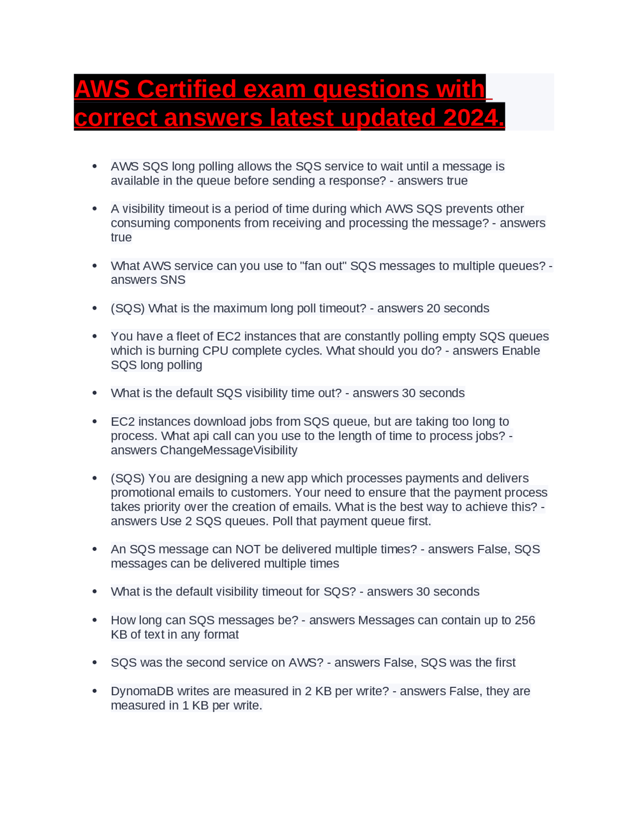 AWS Certified exam questions with correct answers latest updated 2024 ...