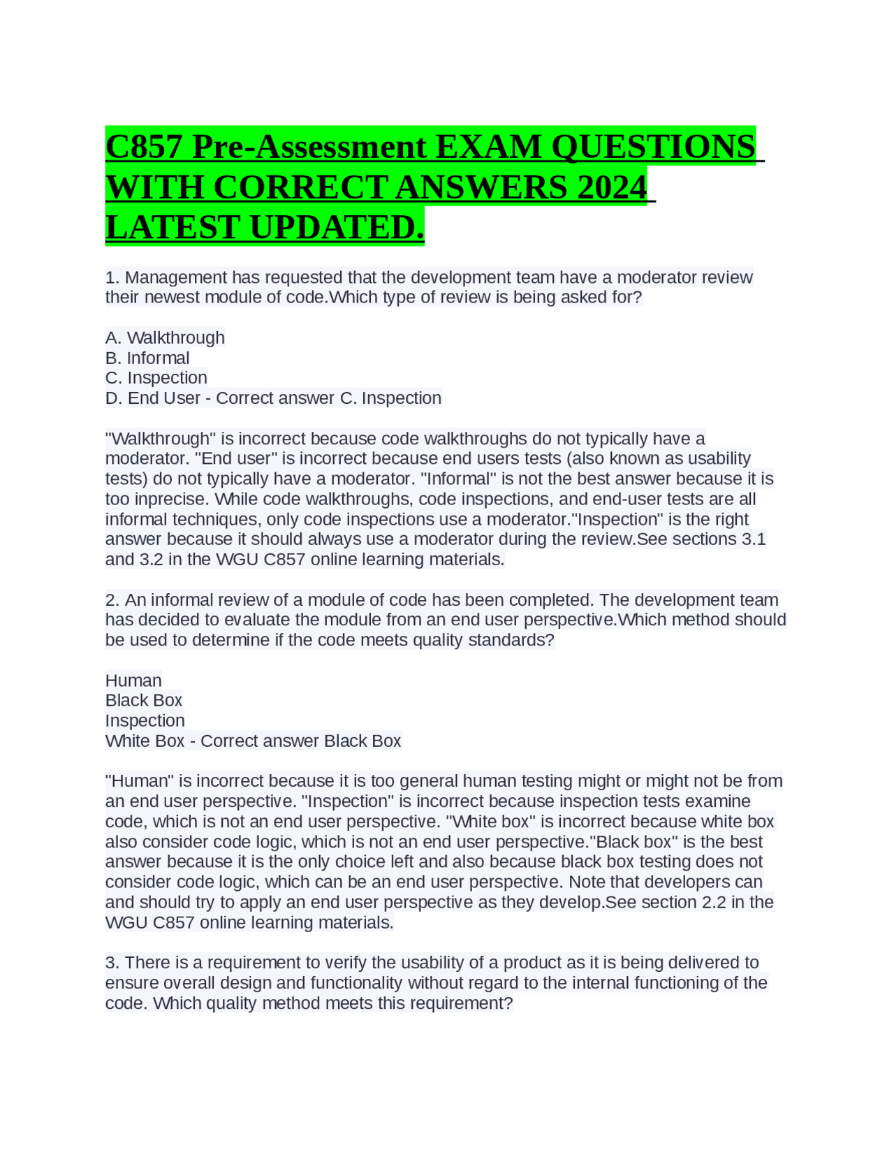 C857 Pre-Assessment Exam Questions and Answers | Exams Computer Science | Docsity