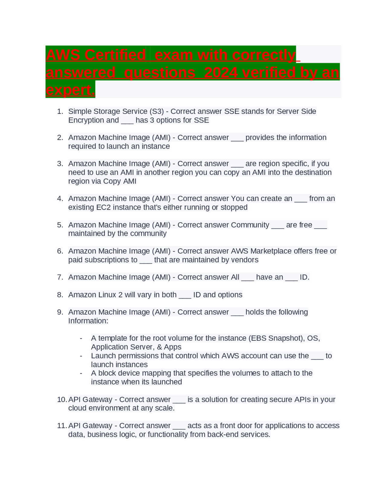 AWS Certified exam with correctly answered questions 2024 verified by ...