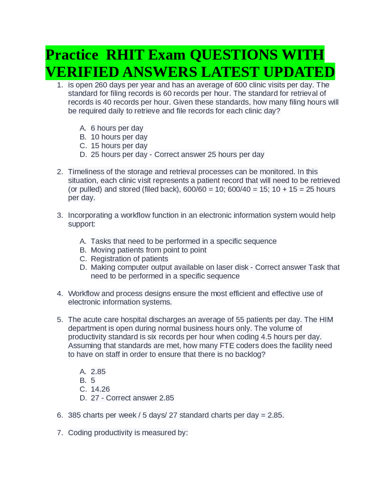 Practice RHIT Exam QUESTIONS WITH VERIFIED ANSWERS LATEST UPDATED ...