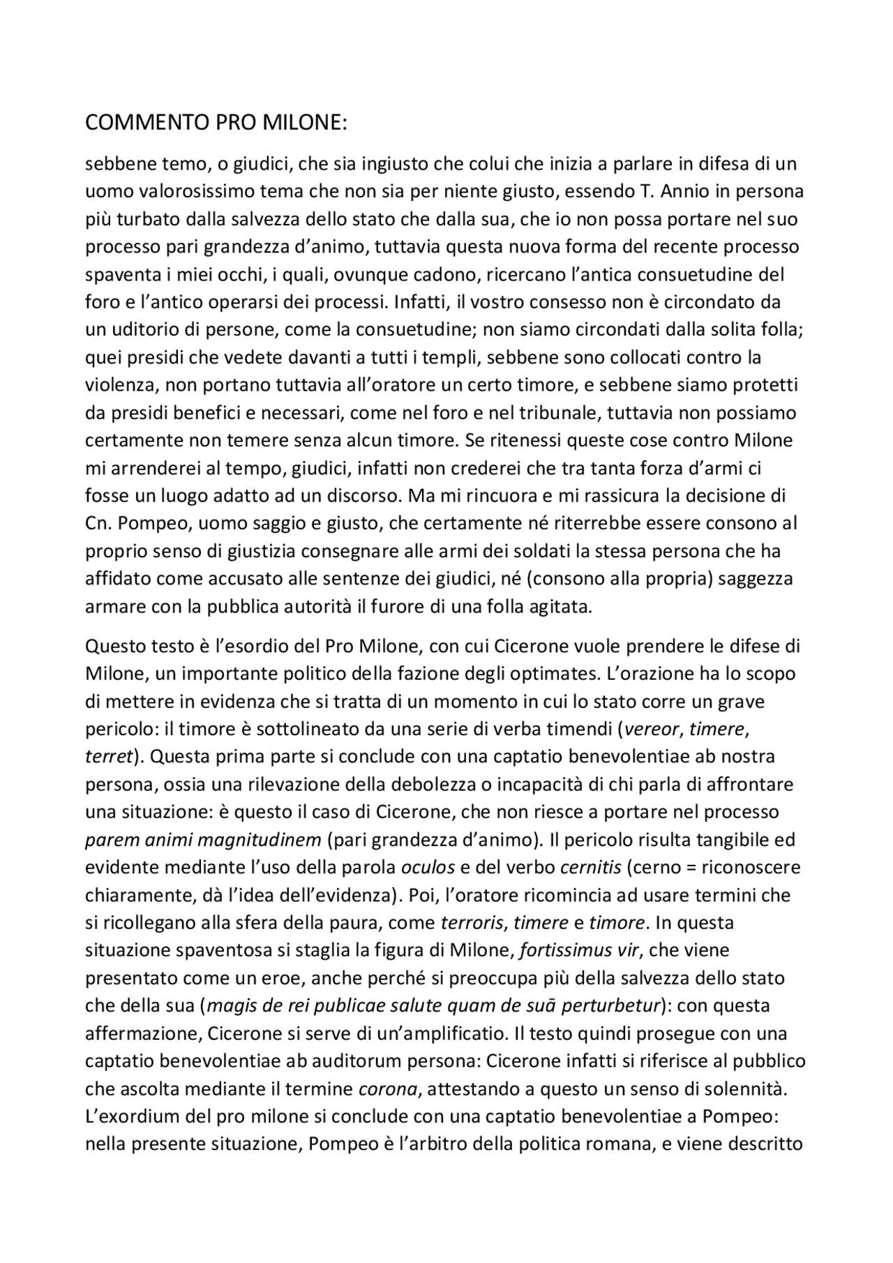 Traduzione e commento dell’esordio del pro milone (Cicerone) | Versioni ...