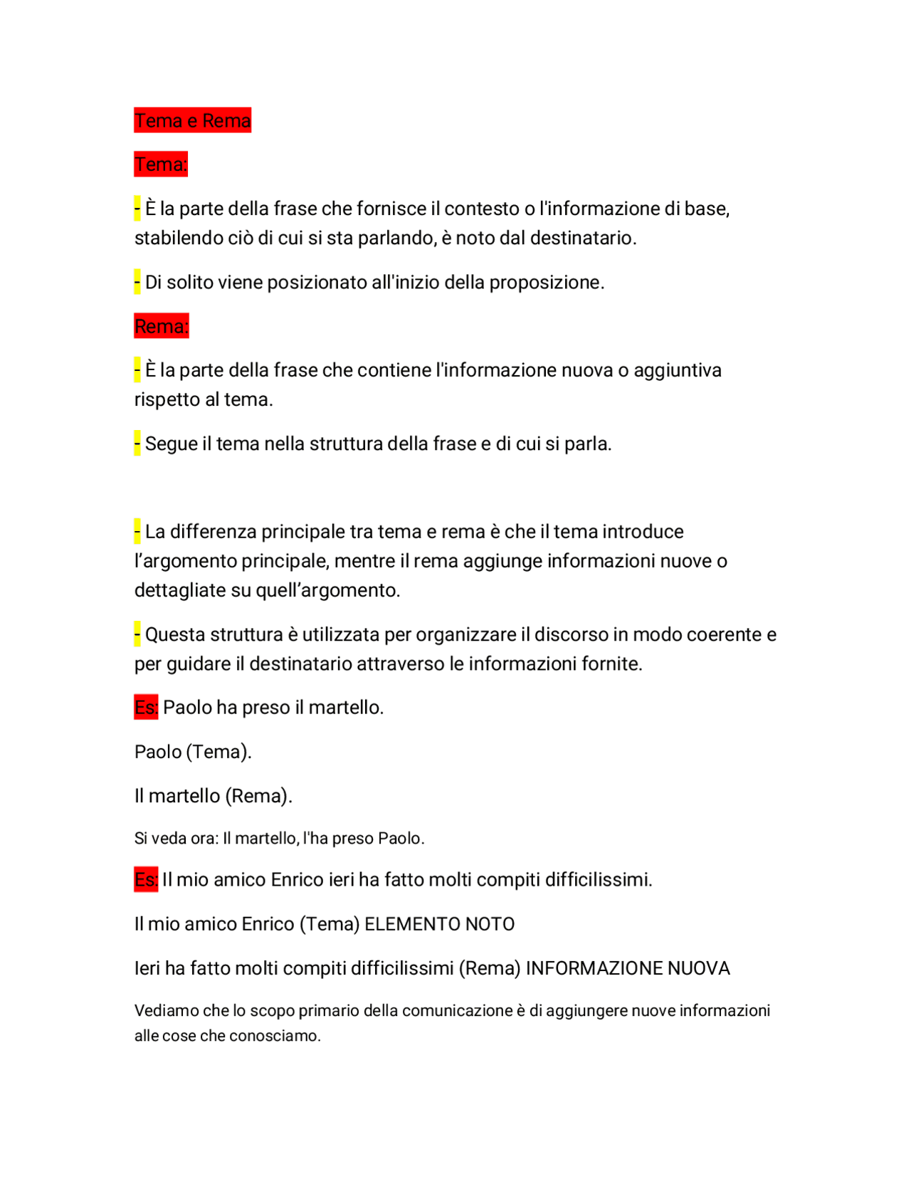 Appunti sul Ta e Rema | Study notes Italian Language | Docsity