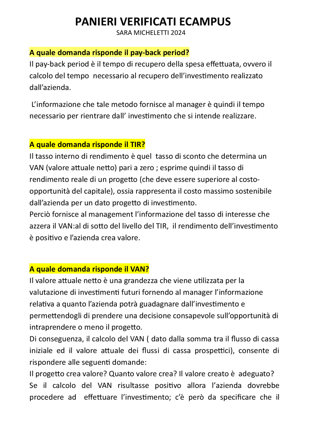 2024 Paniere Aperte PROGRAMMAZIONE E CONTROLLO SCIENZE DELL'ECONOMIA Docente Caserio Carlo ...