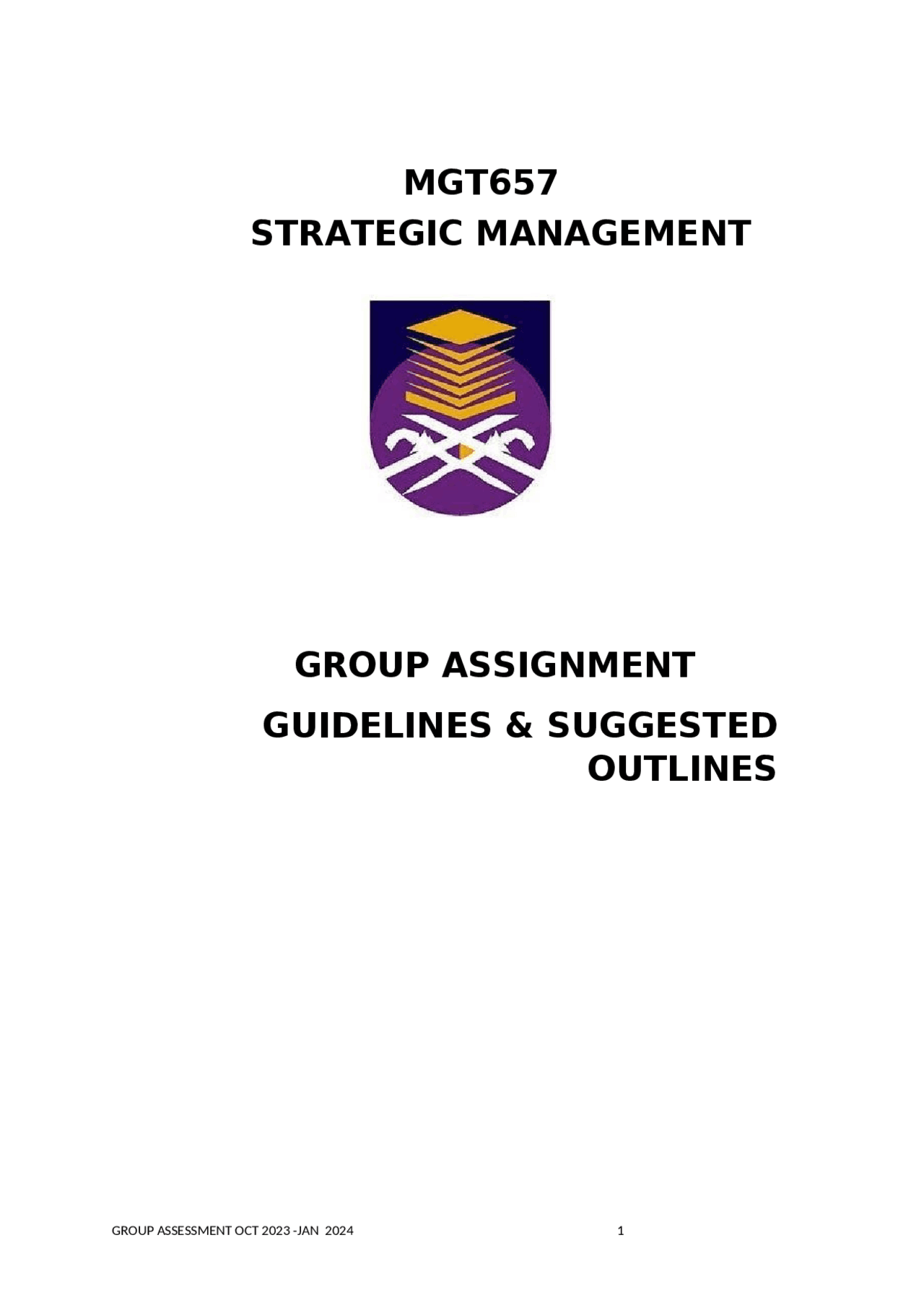 Strategic Management Group Assignment Guidelines and Suggested Outlines ...