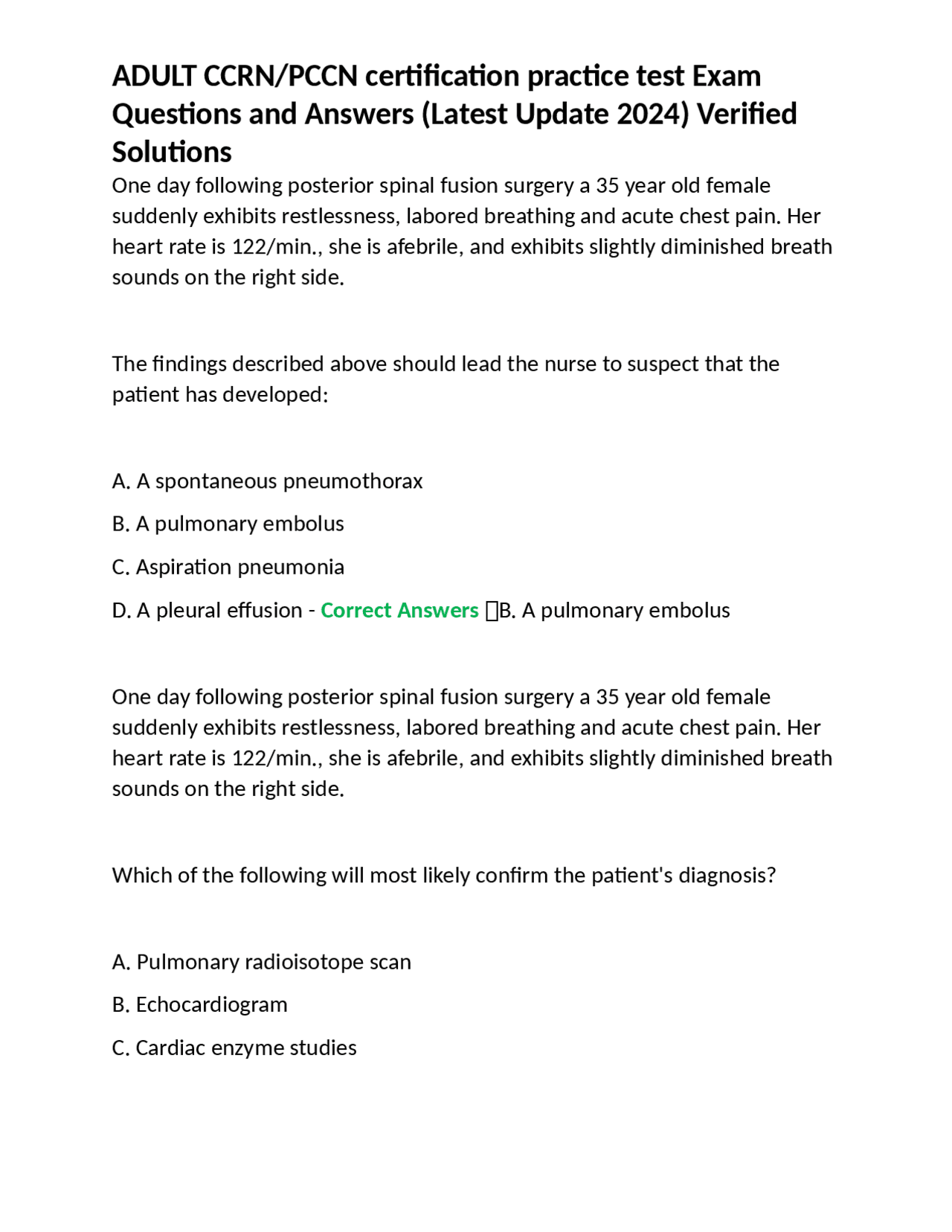 Adult Ccrn Pccn Certification Practice Test Exam Questions And Answers