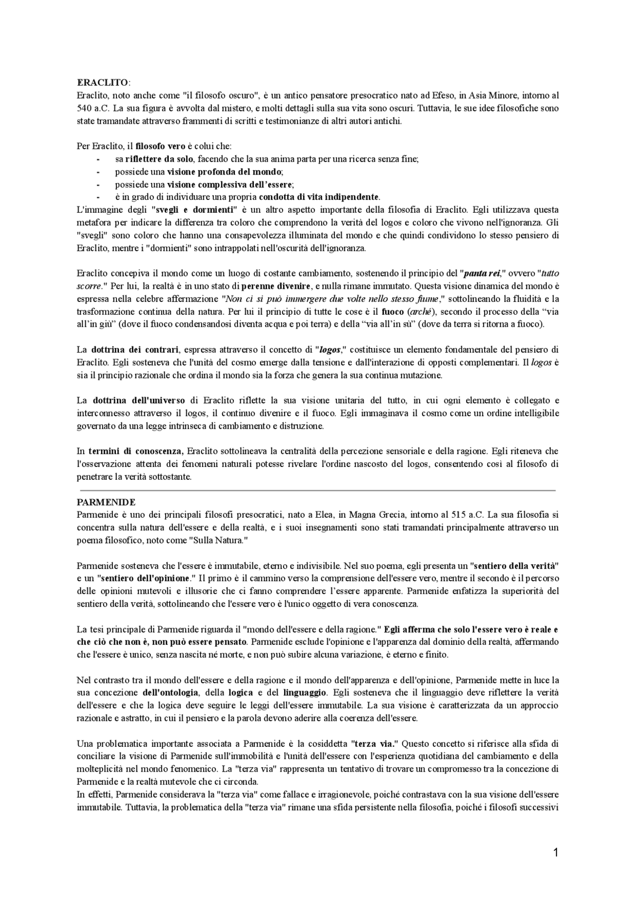 Filosofi presocratici: Eraclito, Parmenide e Zenone | Appunti di ...