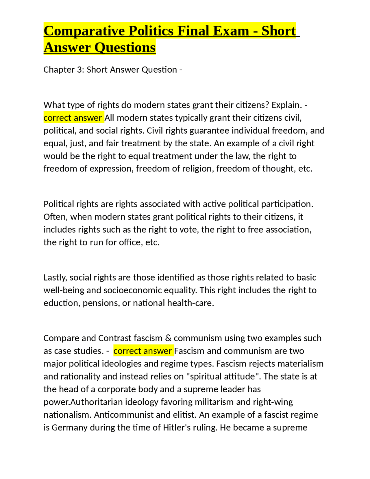 Comparative Politics Final Exam - Short Answer Questions | Exams ...
