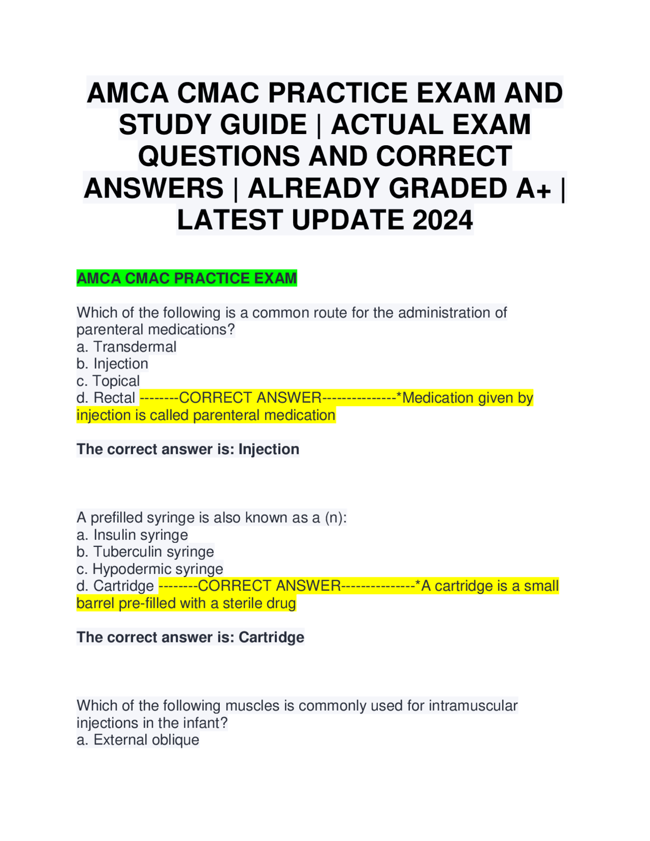 AMCA CMAC Practice Exam and Study Guide | Exams Nursing | Docsity