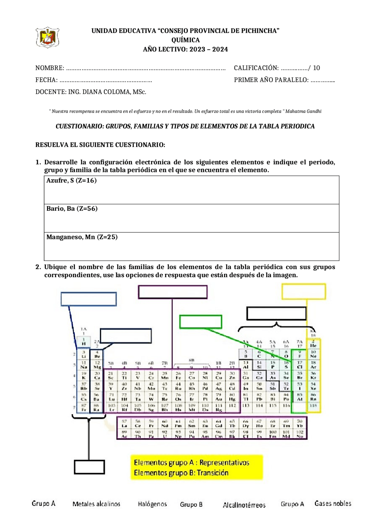 Tabla Periodica De Ejercicios Elementos Químicos Ejercicios De