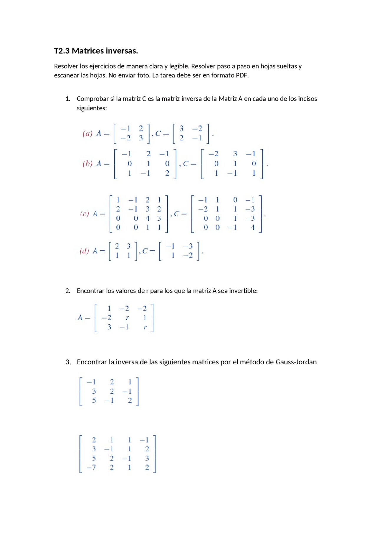 Ejercicio matrices hecho en clase | Ejercicios de Matemáticas | Docsity