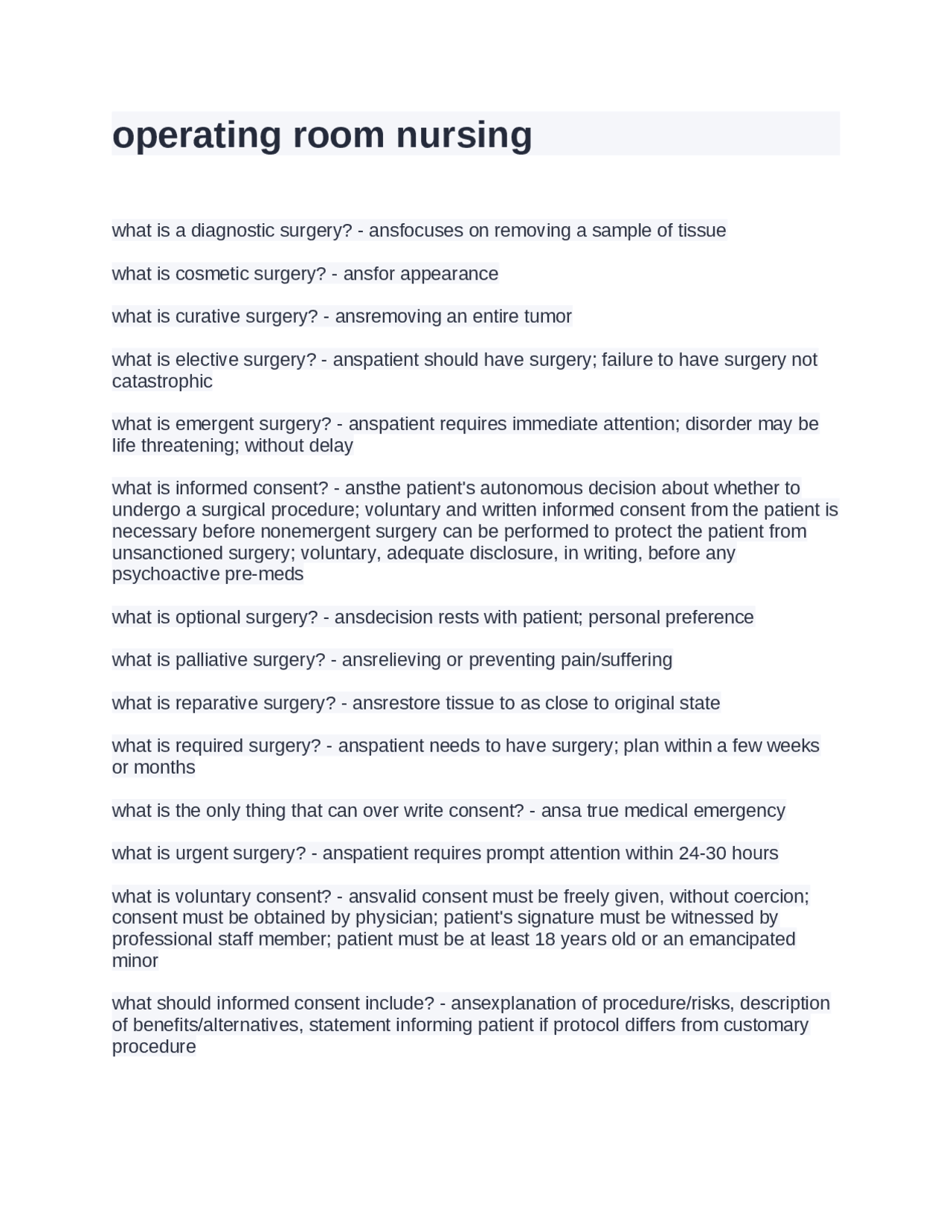 operating room nursing | Exams Nursing | Docsity