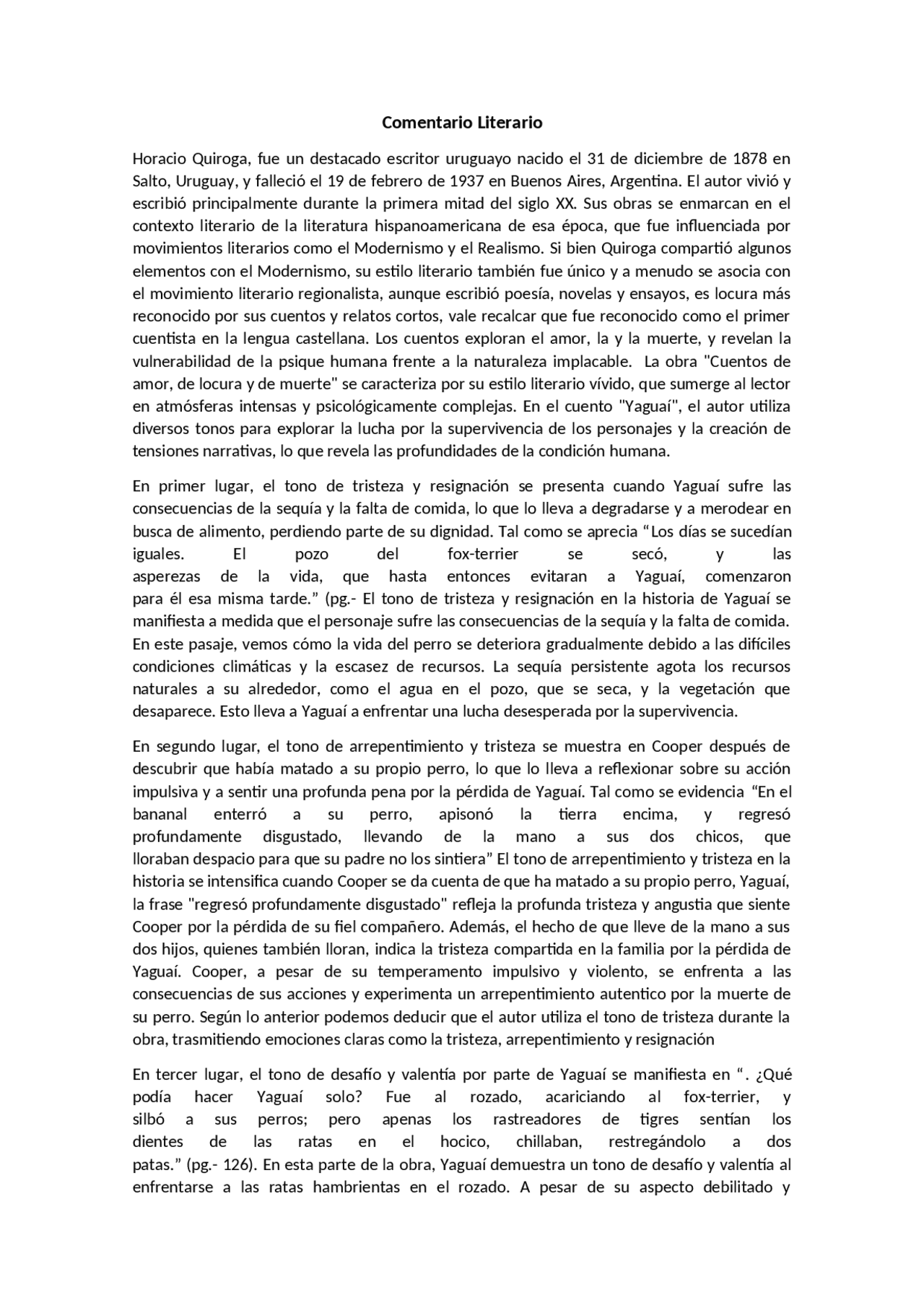 Cuento "Yaguai" de la obra cuentos de amor de locura y de muerte ...