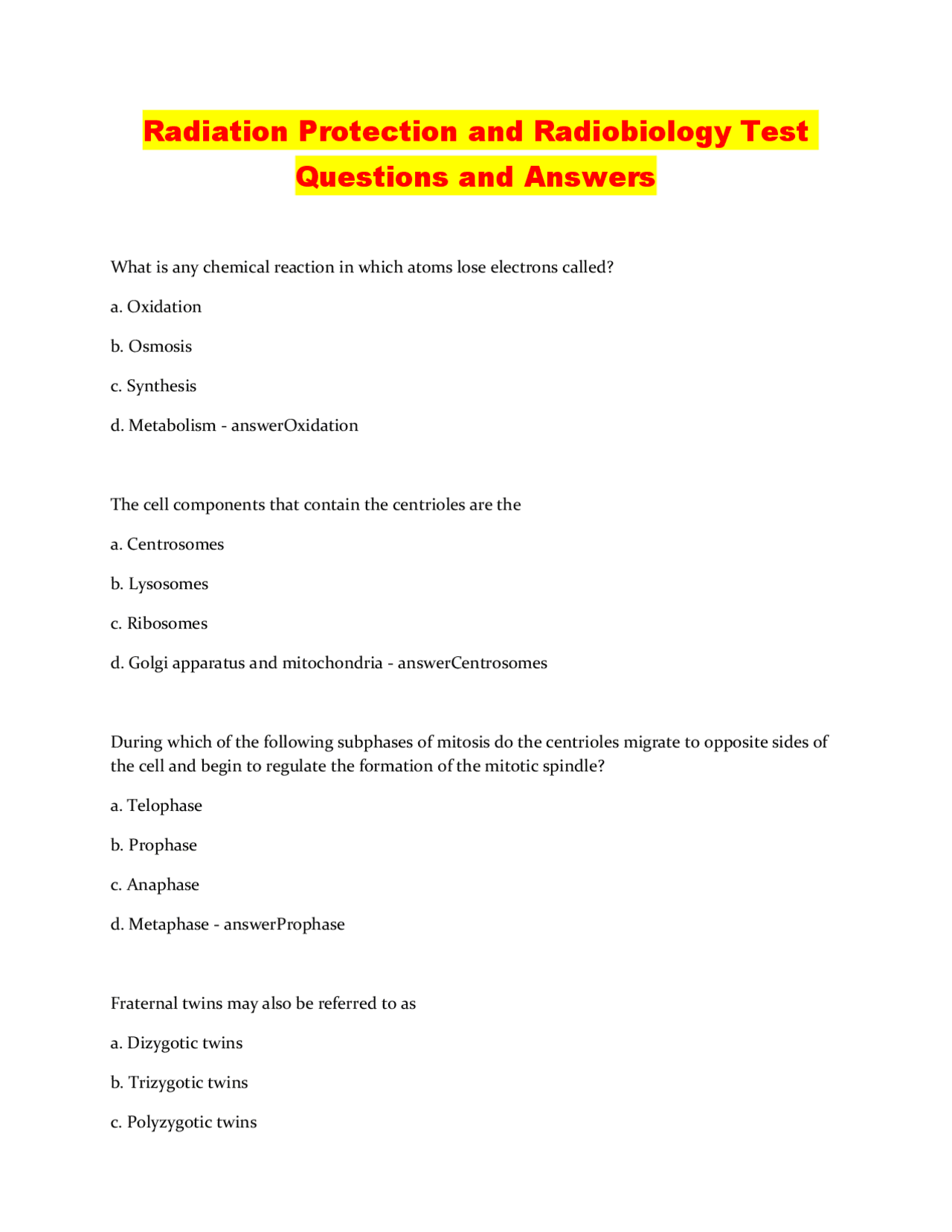 Radiation Protection and Radiobiology Test Questions and Answers ...