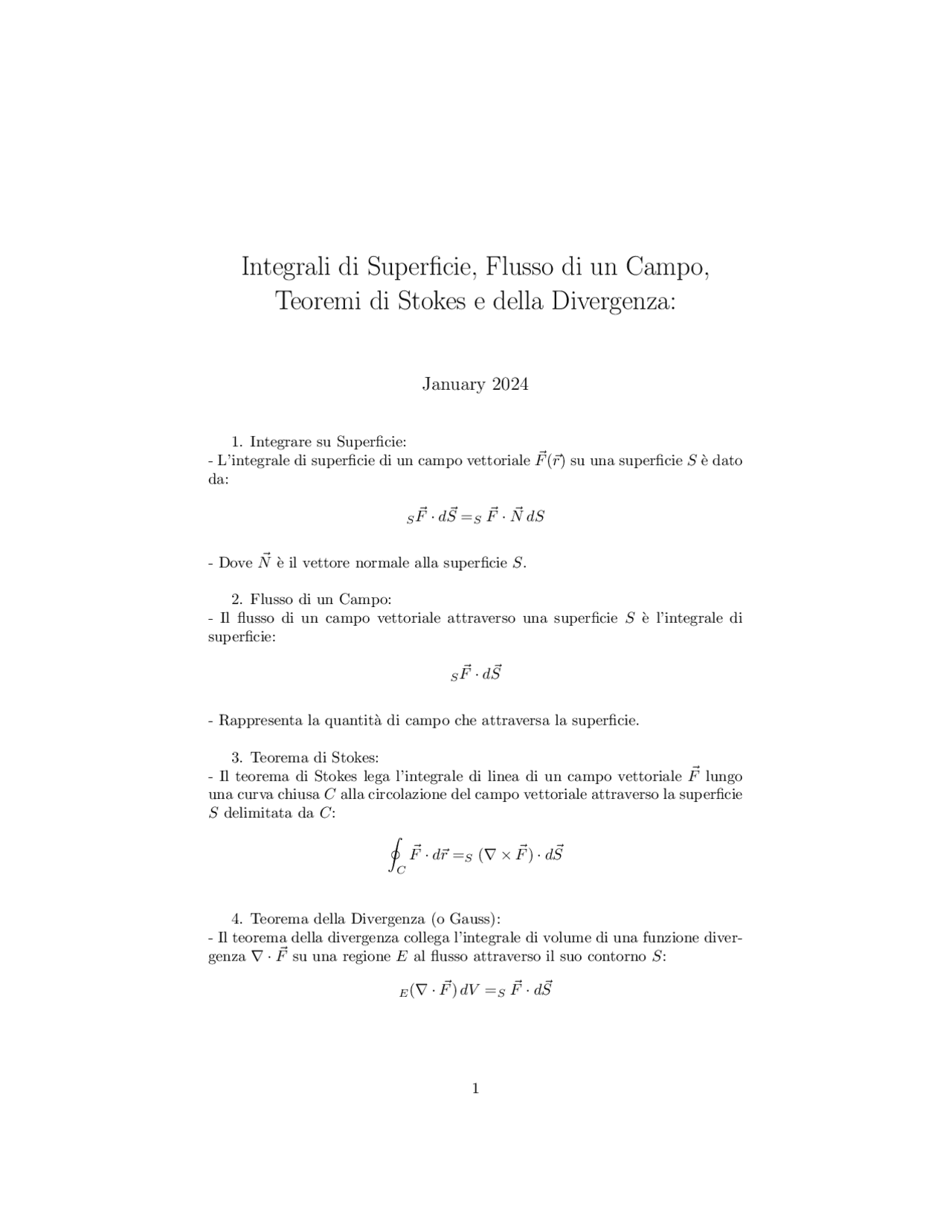 Integrali di Superficie, Flusso di un Campo, Teoremi di Stokes e della ...