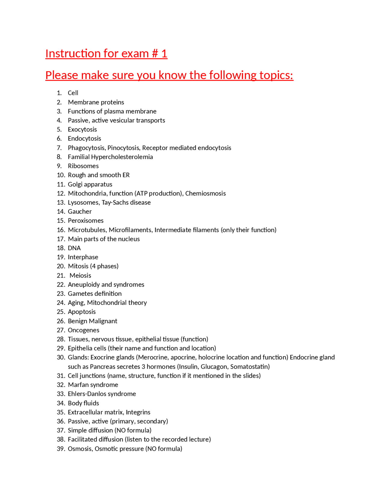 Unit 1 study guide human physio | Study notes Physiology | Docsity