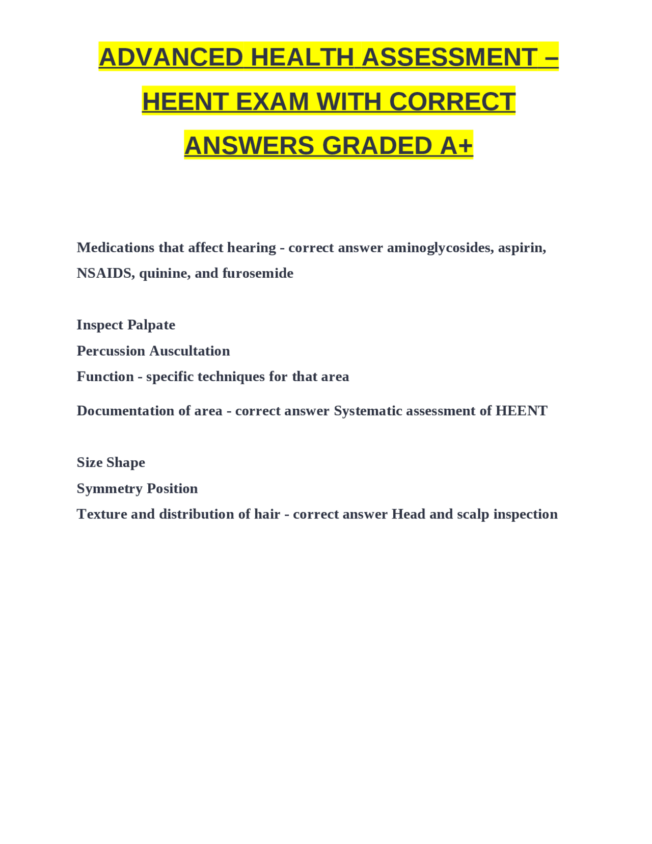 Advanced Health Assessment - HEENT Exam | Exams Nursing | Docsity