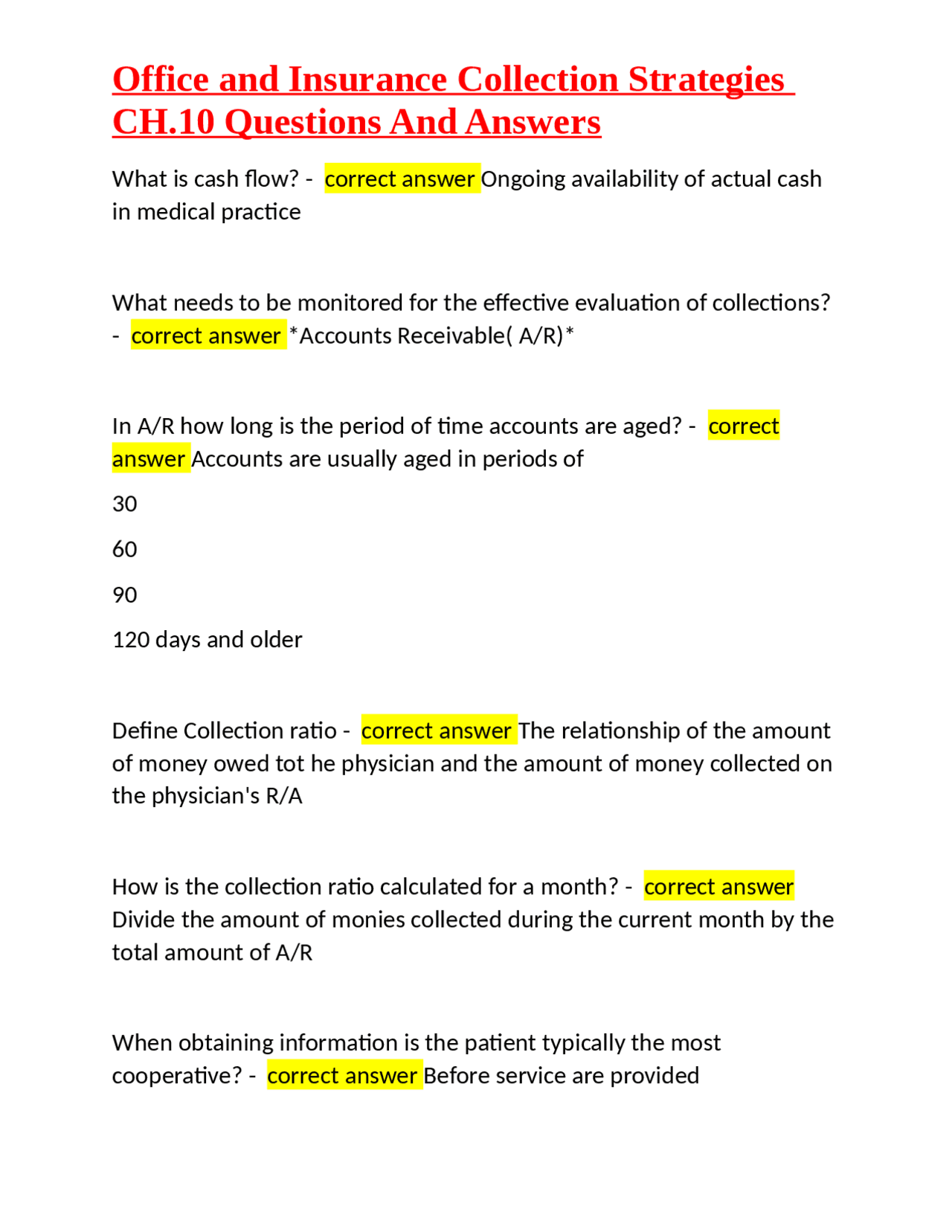 Office and Insurance Collection Strategies CH.10 Questions And Answers ...