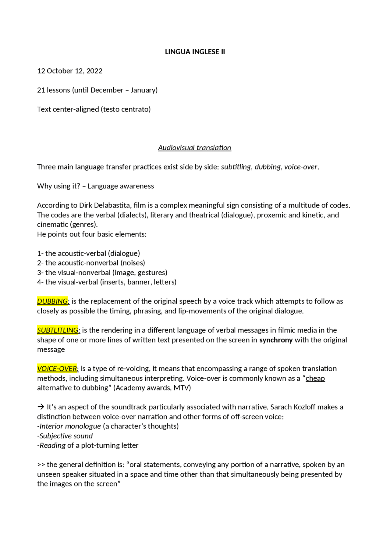 Esame Lingua Inglese II (Prof.ssa Sasso) | Appunti di Lingua Inglese | Docsity